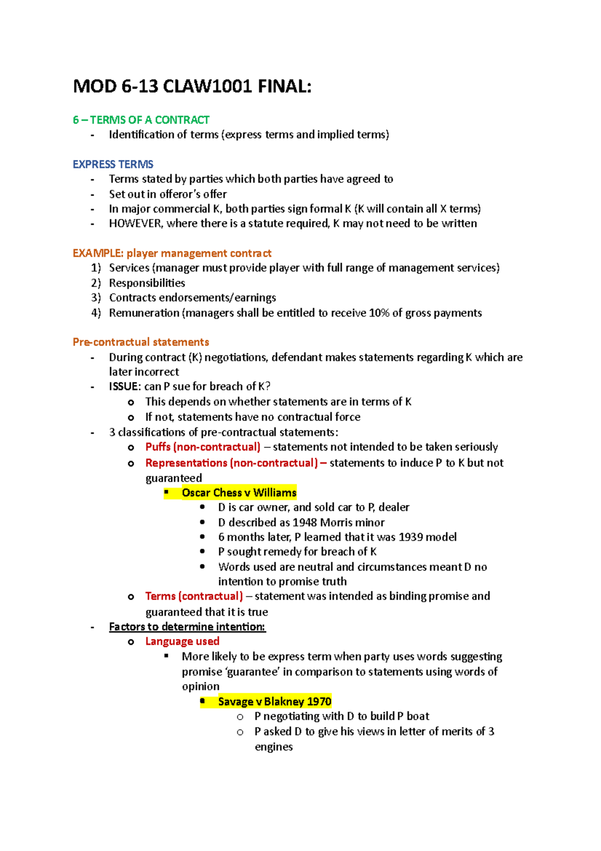 KEY Terms FOR CLAW Final - MOD 6-13 CLAW1001 FINAL: 6 – TERMS OF A ...