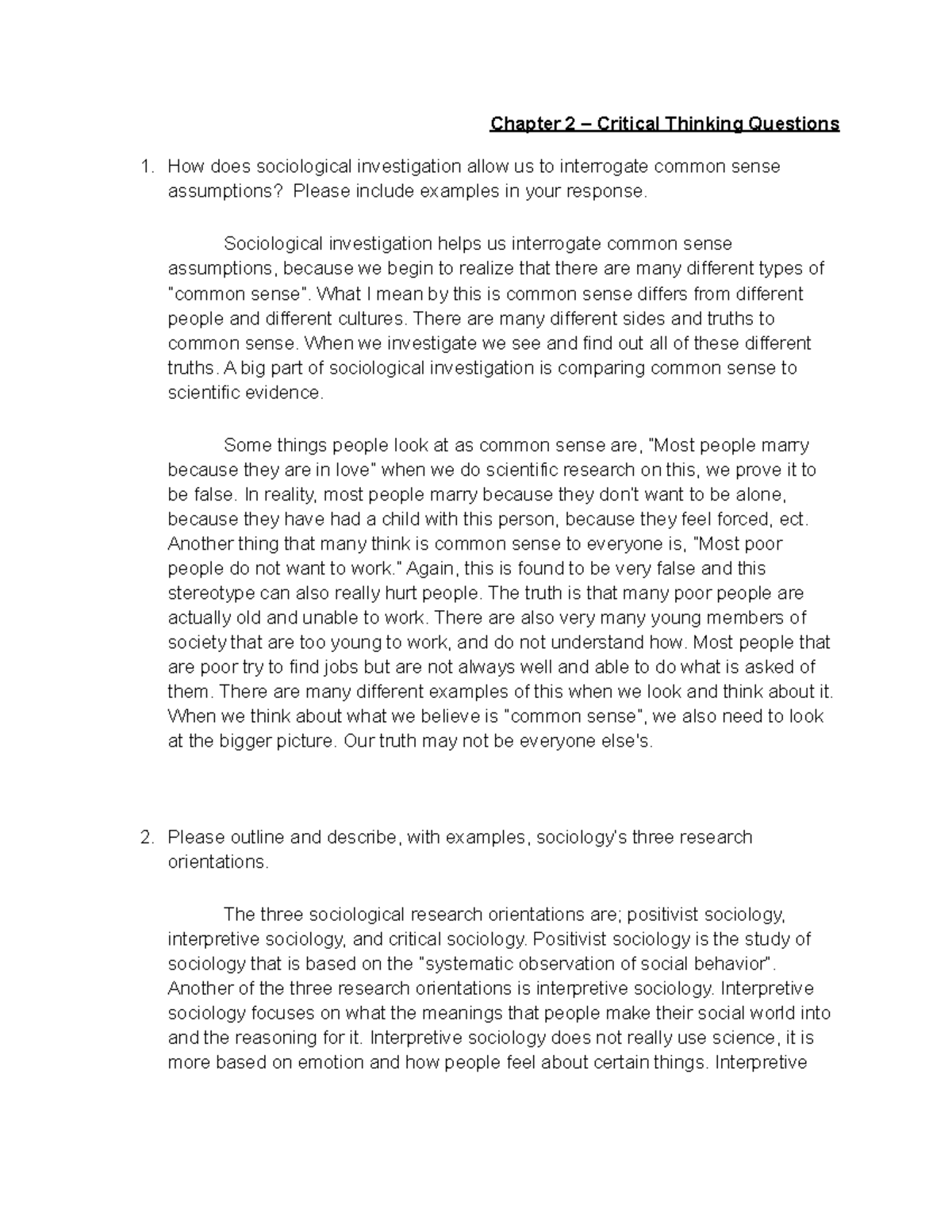 Sociology Chapter 2 – Critical Thinking Questions - Chapter 2 ...