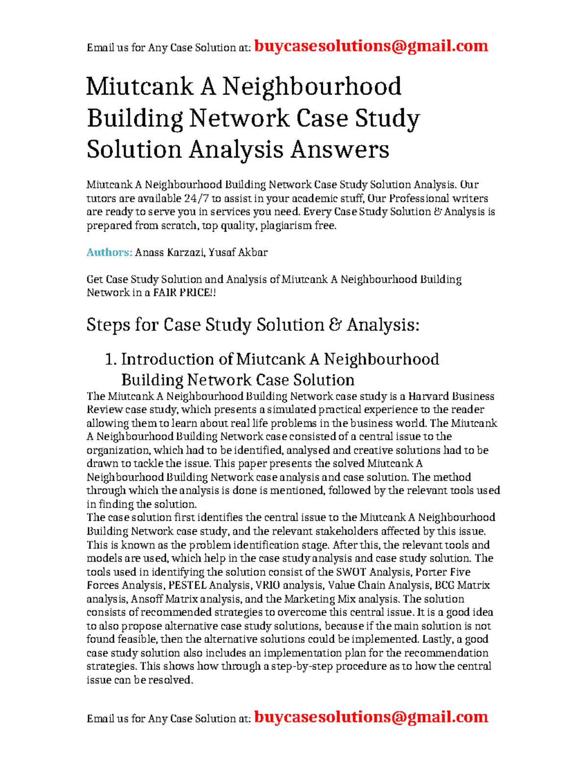 Case Solution Miutcank A Neighbourhood Building Network - Miutcank A ...