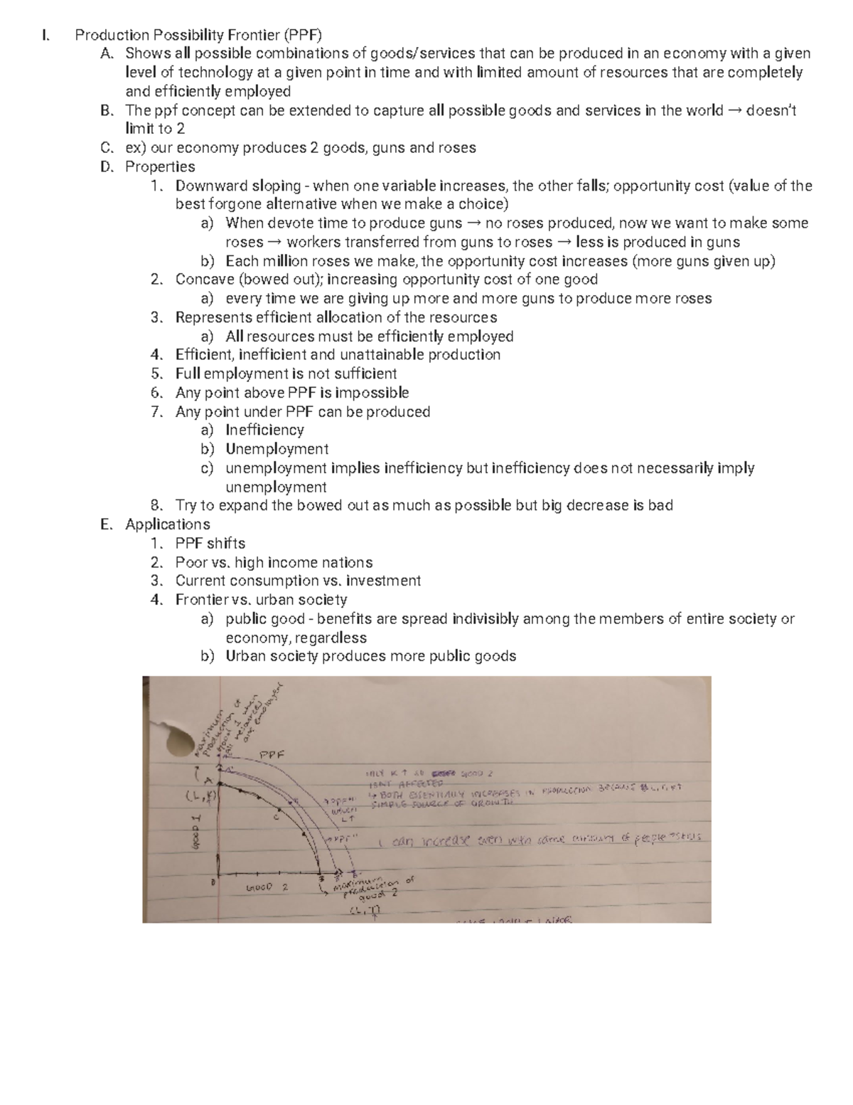 Microeconomics Quiz 2 Notes - I. Production Possibility Frontier (PPF ...