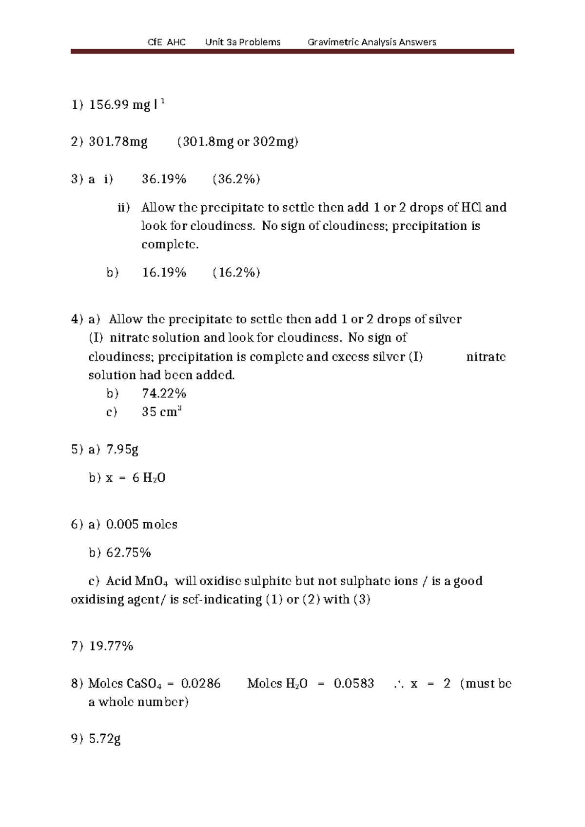 Gravimetric-Analysis-Answers - CfE AHC Unit 3a Problems Gravimetric ...