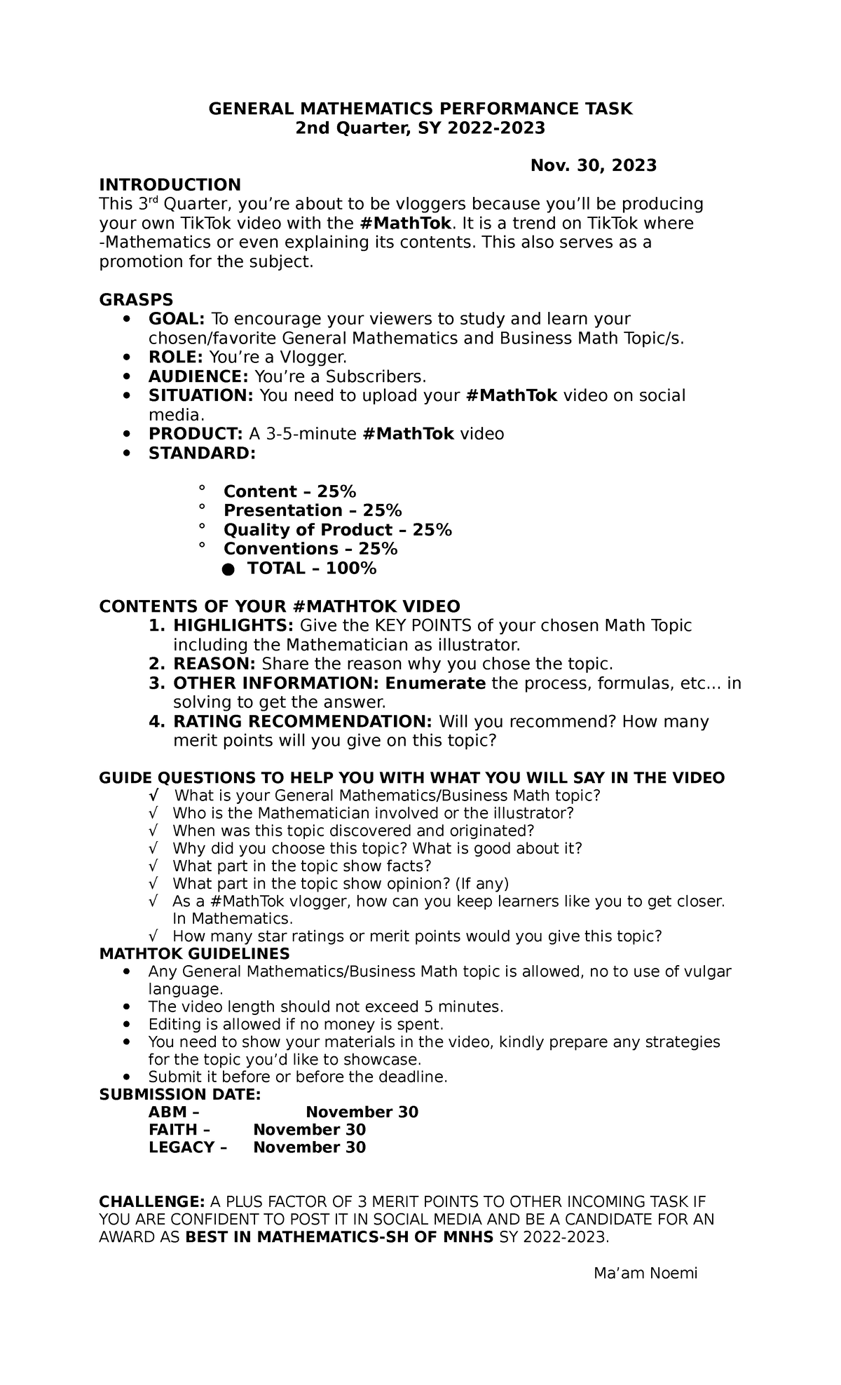 PT#4 Gen Math - materials - GENERAL MATHEMATICS PERFORMANCE TASK 2nd ...