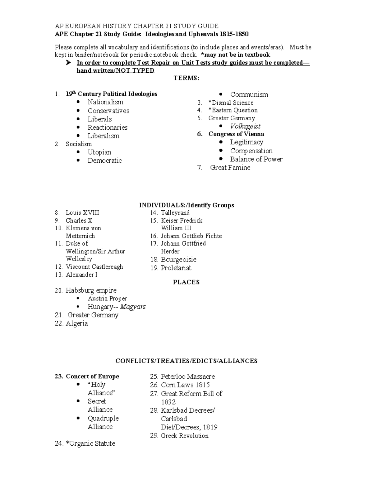 APE CH 21 Study Guide 2024 - AP EUROPEAN HISTORY CHAPTER 21 STUDY GUIDE APE Chapter 21 Study ...