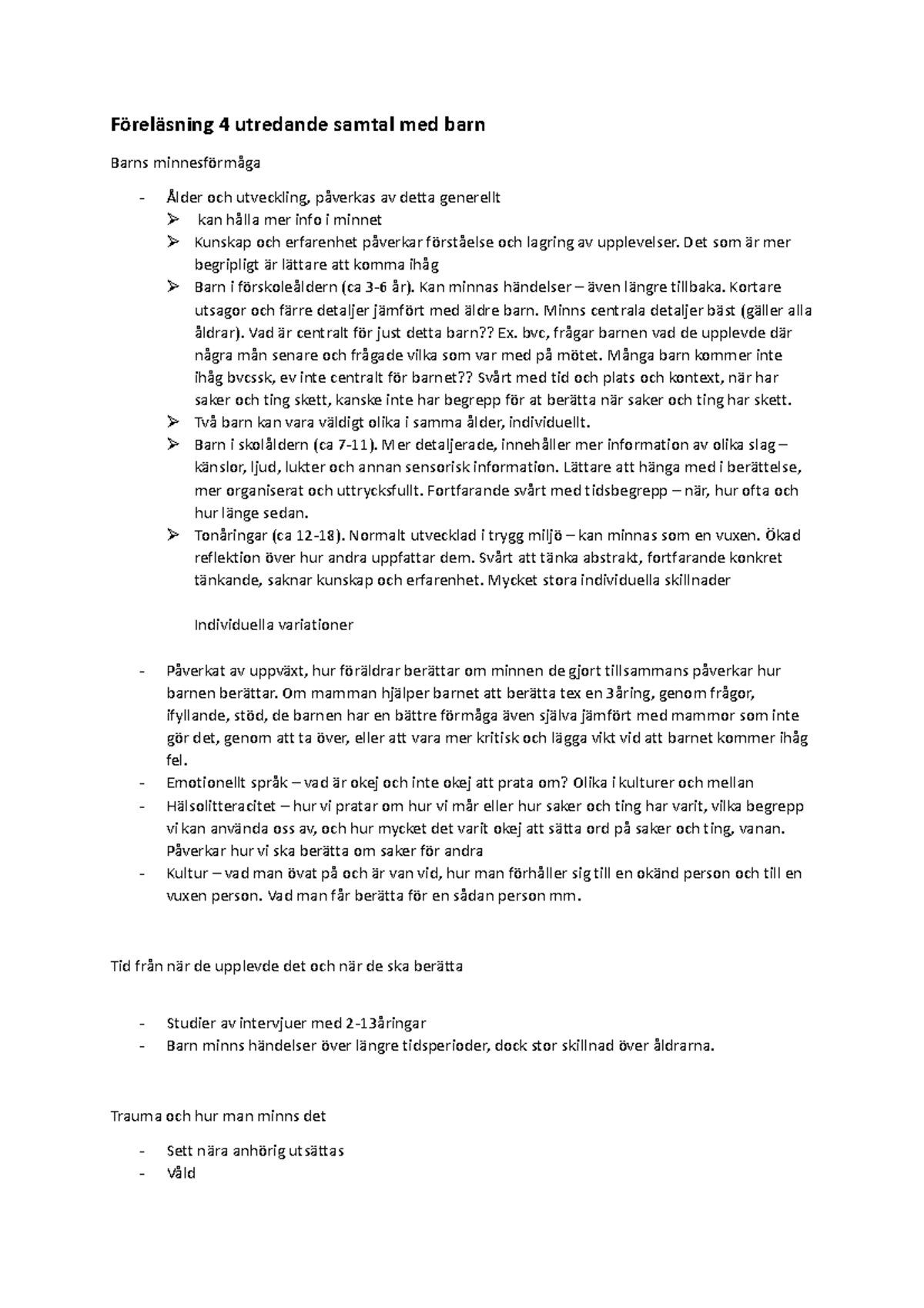 Föreläsning - Utredande samtal med barn - Föreläsning 4 utredande ...