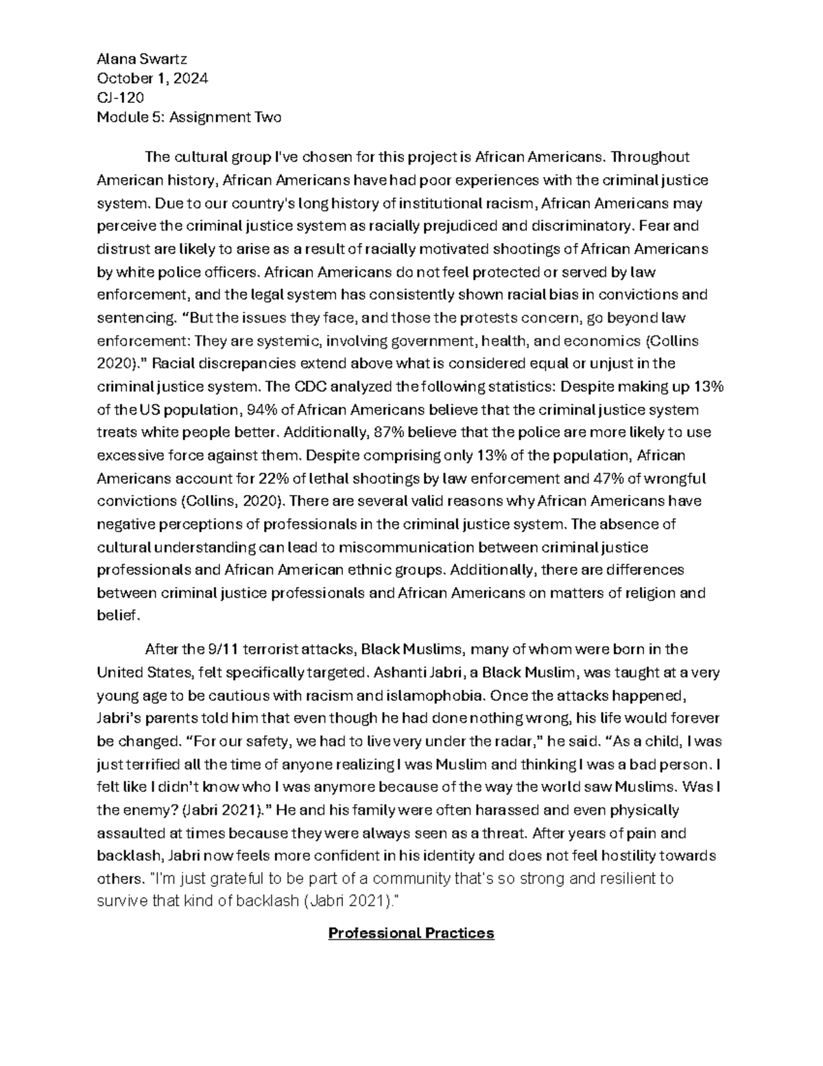 CJ 120 module 5 assignment 2 - October 1, 2024 CJ- 120 Module 5 ...