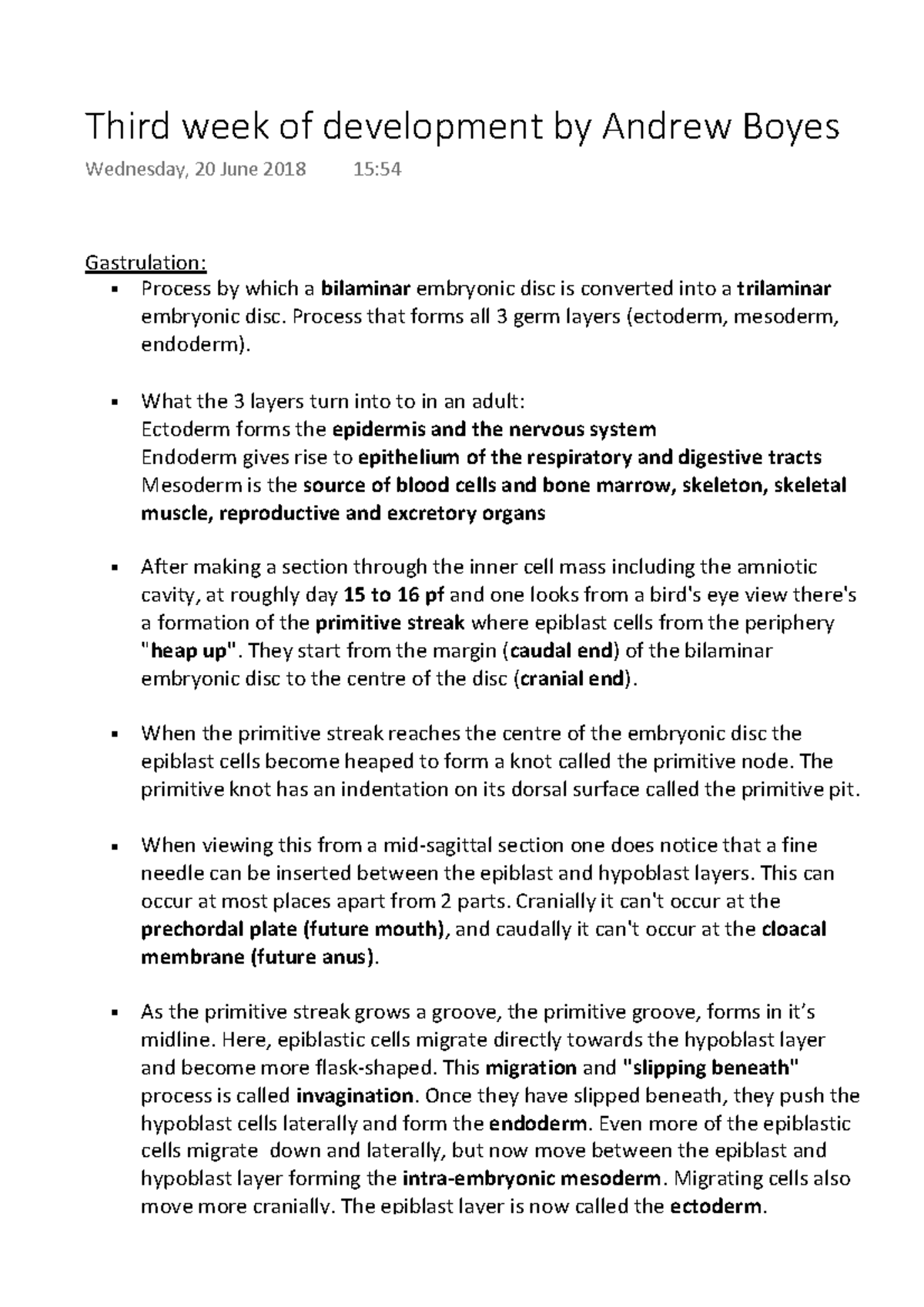 Third week of development by Andrew Boyes - Gastrulation: Process by ...