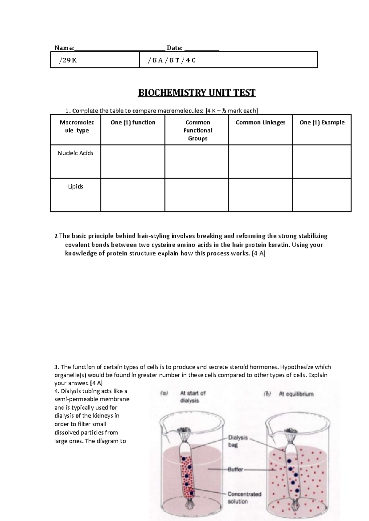1.8.1 Biochemistry Unit Test-new8by11 - Name ...