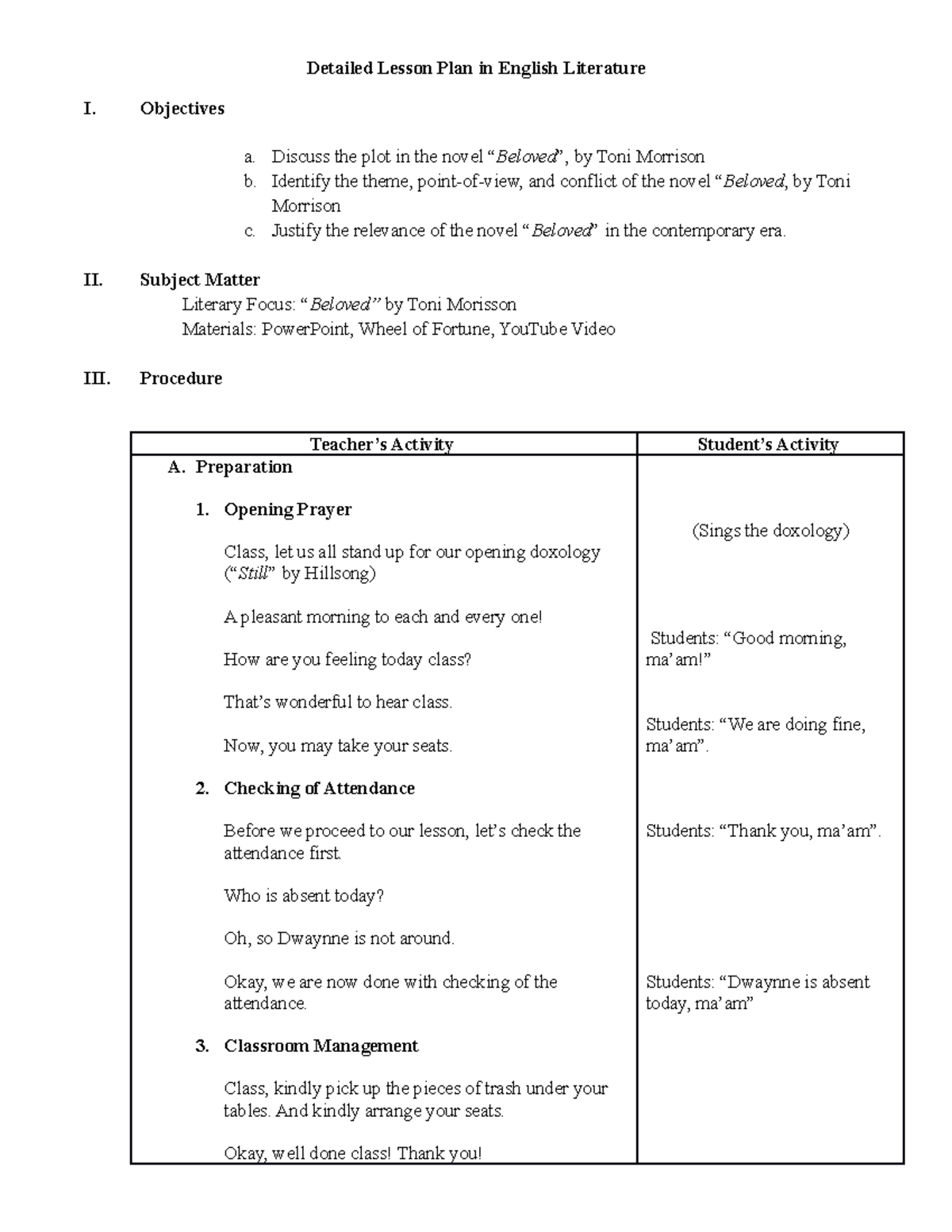 Detailed Lesson Plan in English - Objectives a. Discuss the plot in the ...