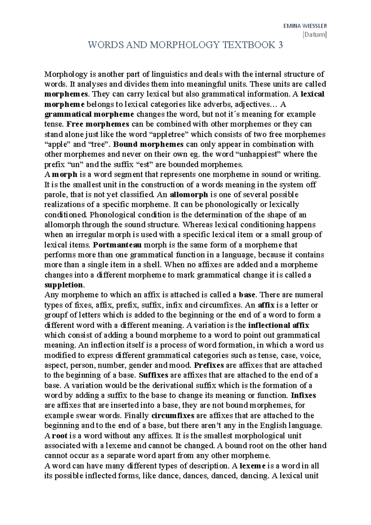 Words and Morphology Textbook 3 - EMINA WIESSLER [Datum] WORDS AND ...