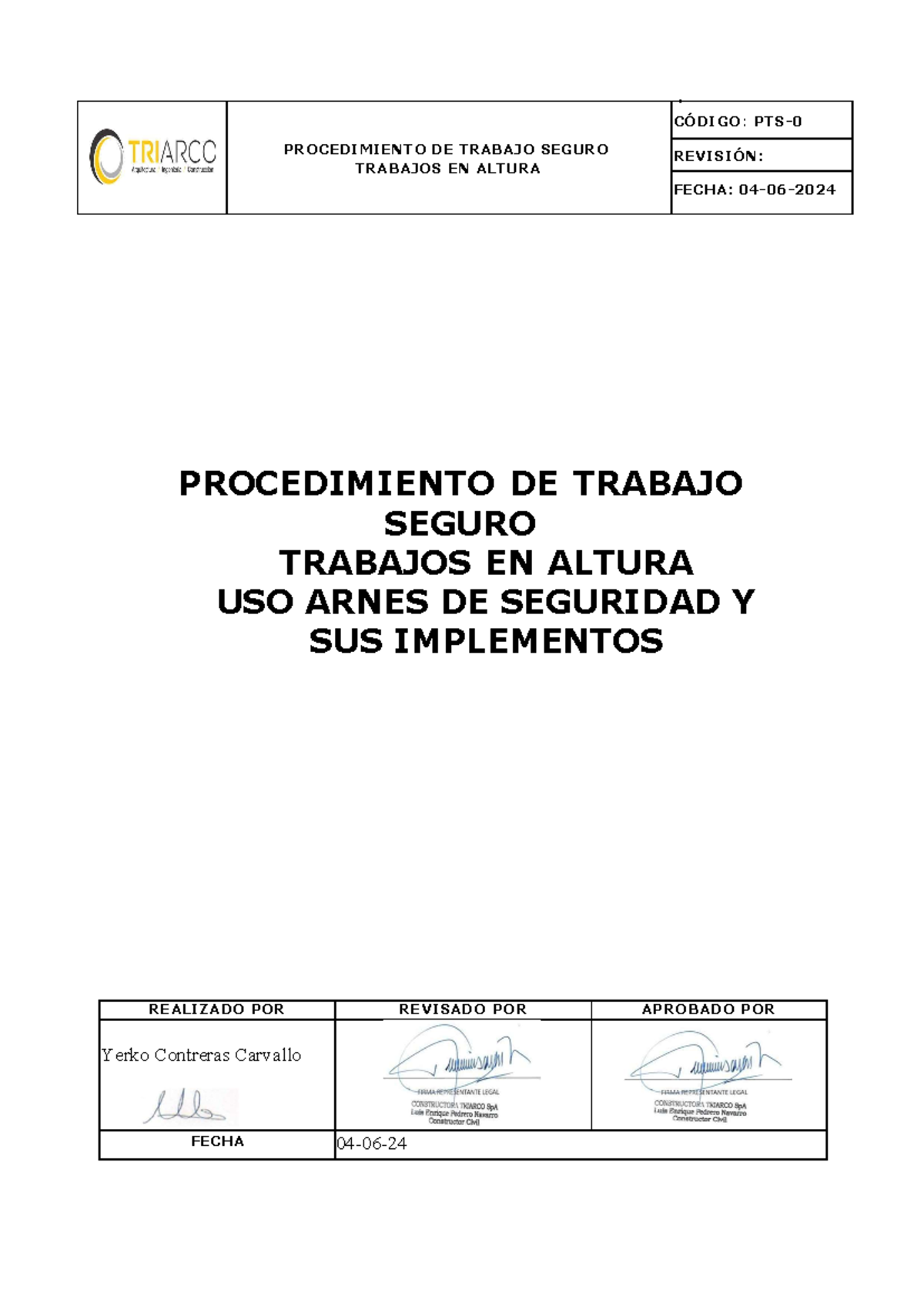 PTS Trabajos EN Altura Y USO Arnes DE Seguridad Triarco SPA ...