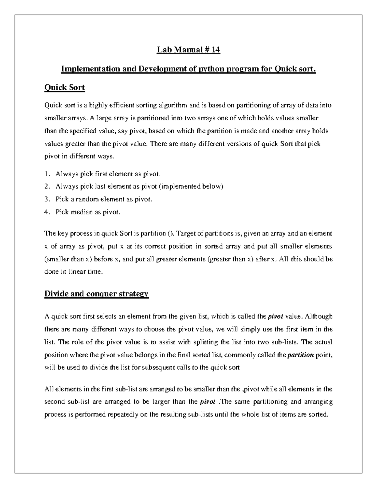 Labmanual 14 Dsa Lab Manual Lab Manual 14 Implementation And Development Of Python Program 