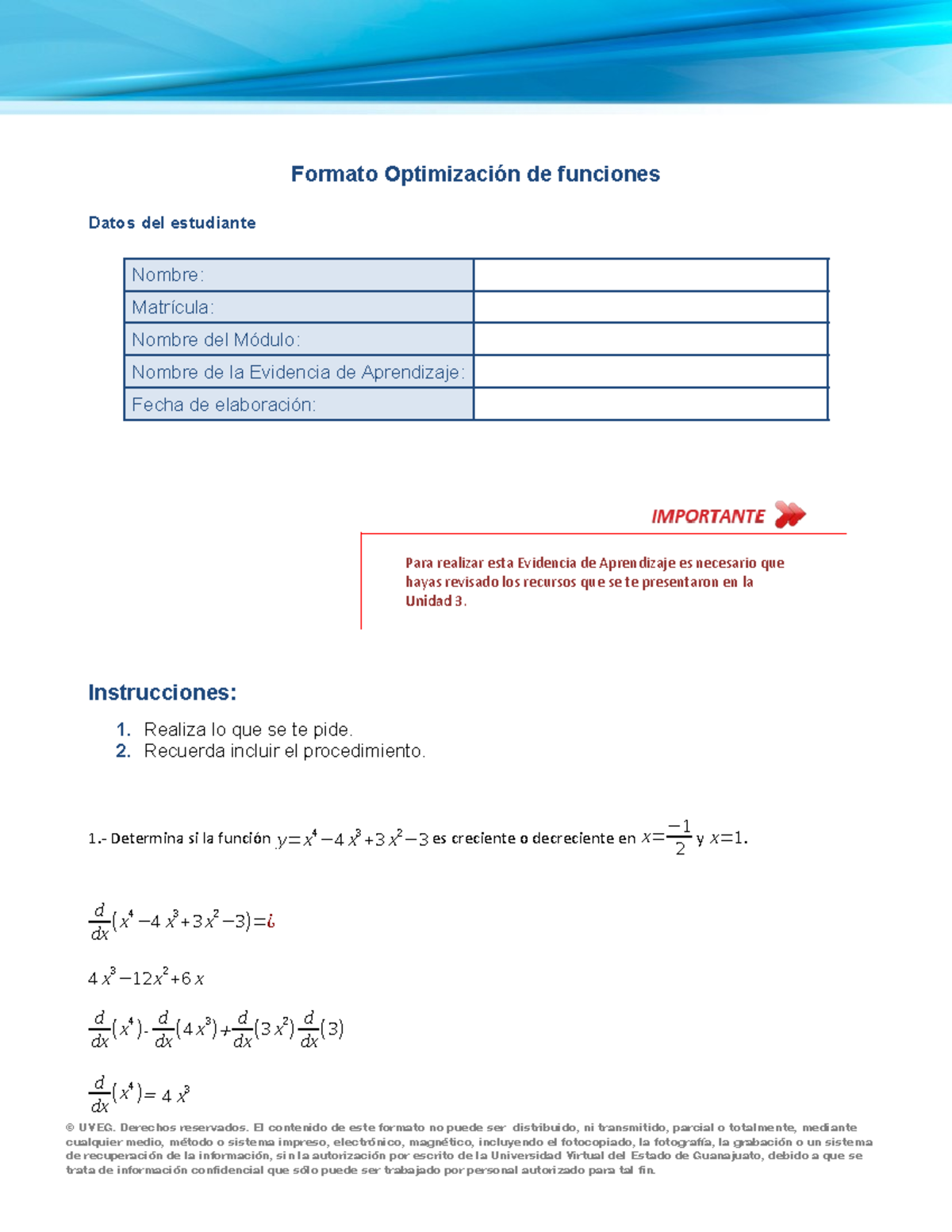 optimización de funciones - Formato Optimización de funciones Datos del estudiante Nombre: - Studocu
