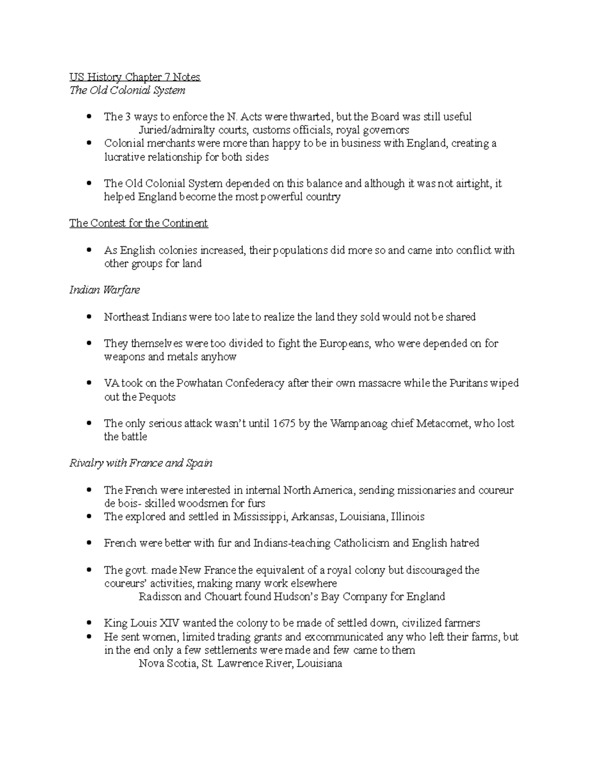 US History Chapter 7 Notes - US History Chapter 7 Notes The Old ...