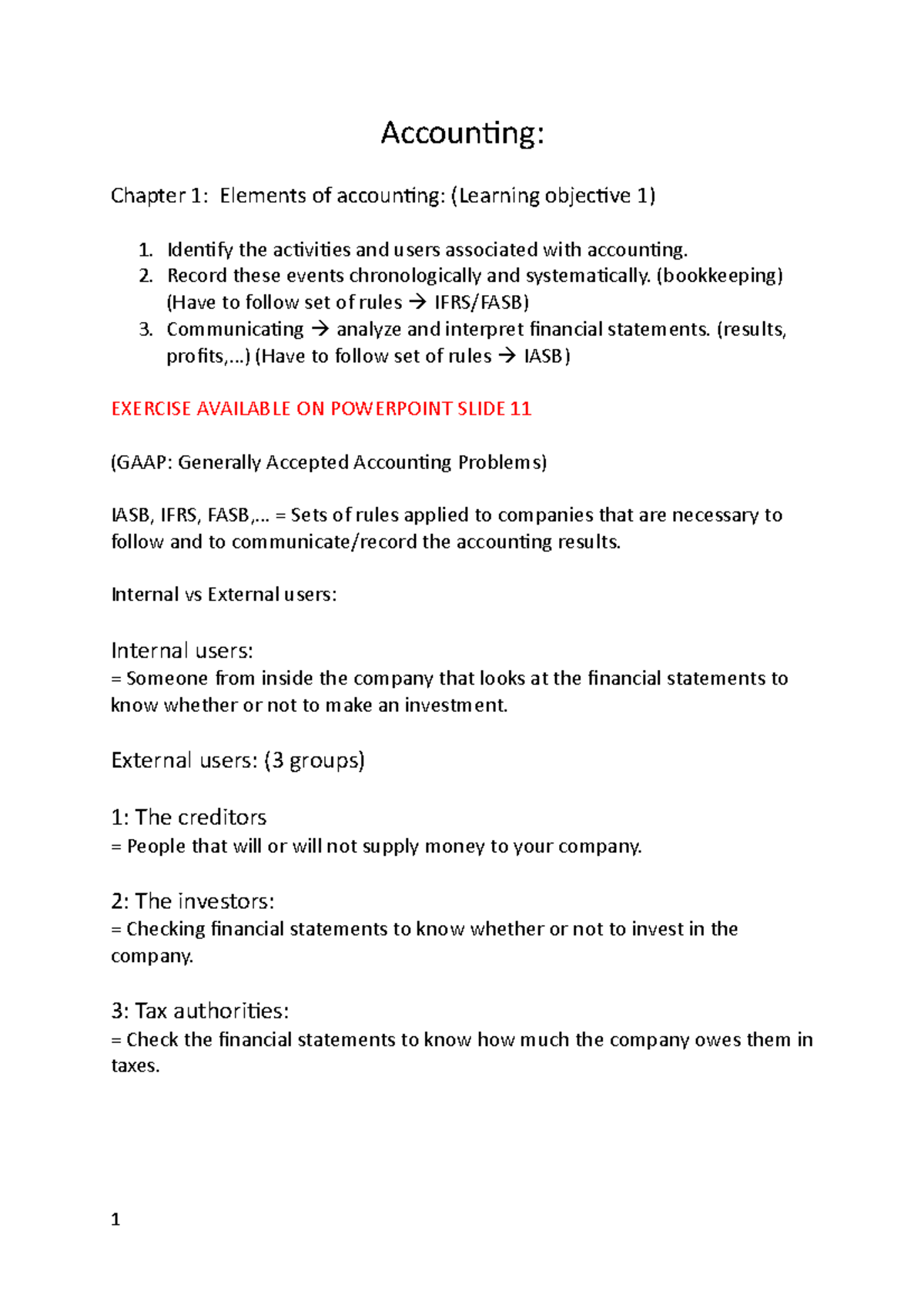 Summary Accounting IBM - Accounting: Chapter 1: Elements of accounting ...