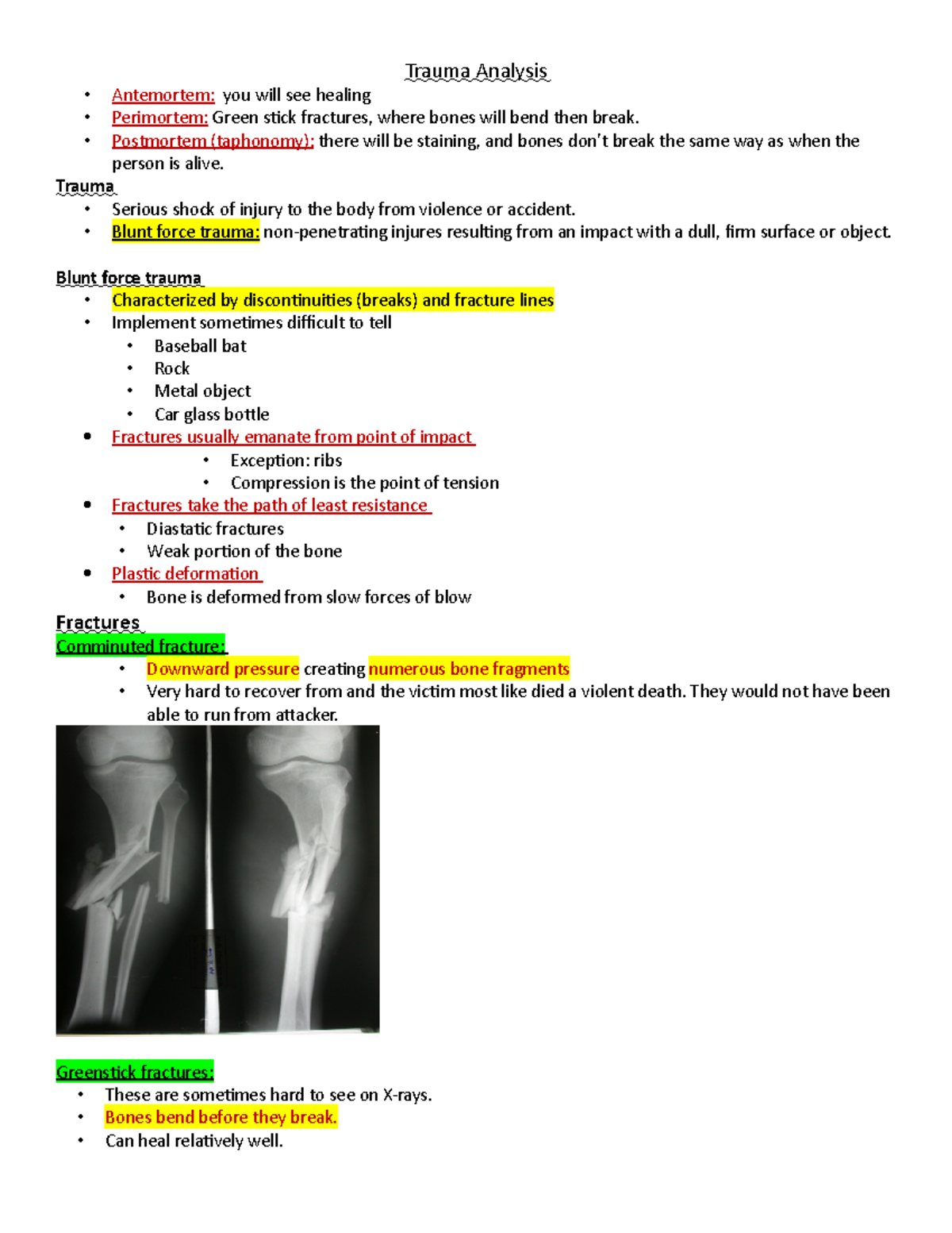 Trauma Analysis - Trauma Analysis Antemortem: you will see healing ...