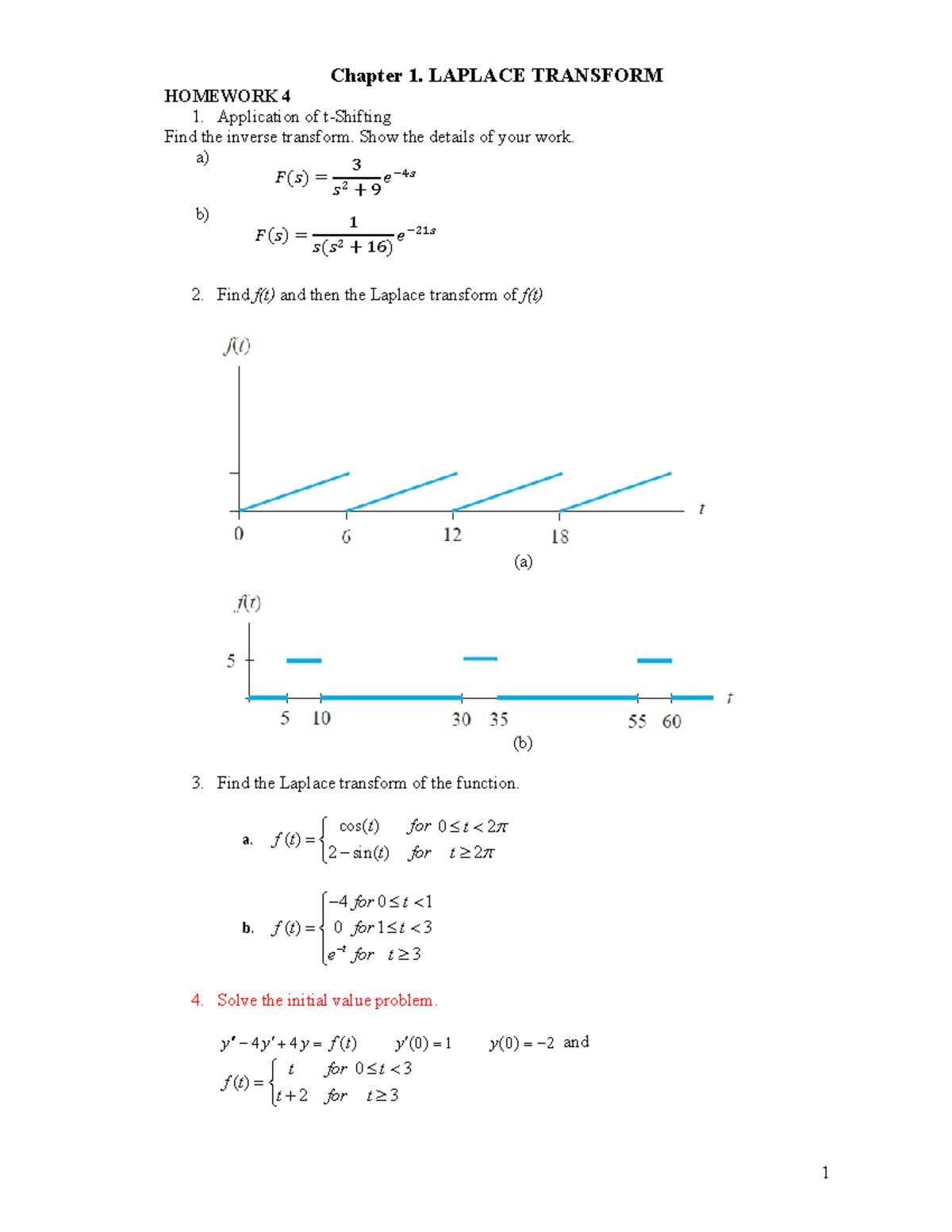 HW4- Unit step (2021 - pham huy tuan - 1 Chapter 1. LAPLACE TRANSFORM HOMEWORK 4 Application of ...