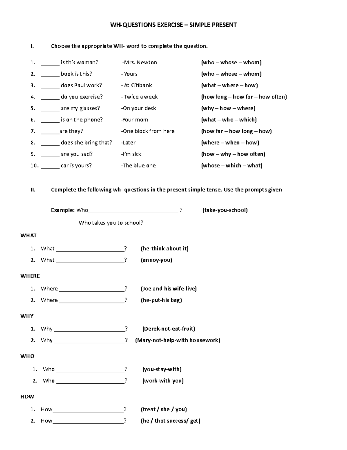 W1 WH-worksheet - APUNTES - WH-QUESTIONS EXERCISE – SIMPLE PRESENT I ...