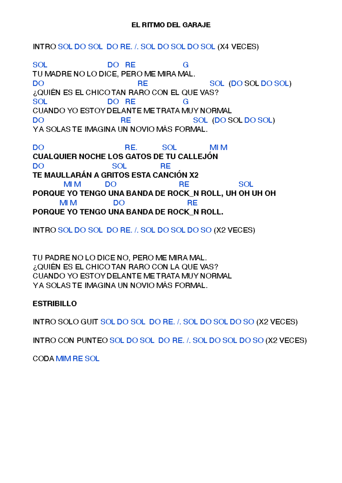 EL Ritmo DEL Garaje 2 - Song - EL RITMO DEL GARAJE INTRO SOL DO SOL DO ...