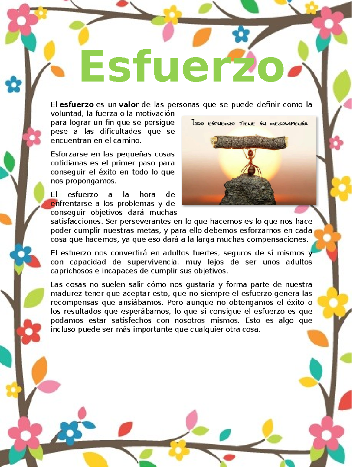 Valor esfuerzo - Esfuerzo El esfuerzo es un valor de las personas que ...