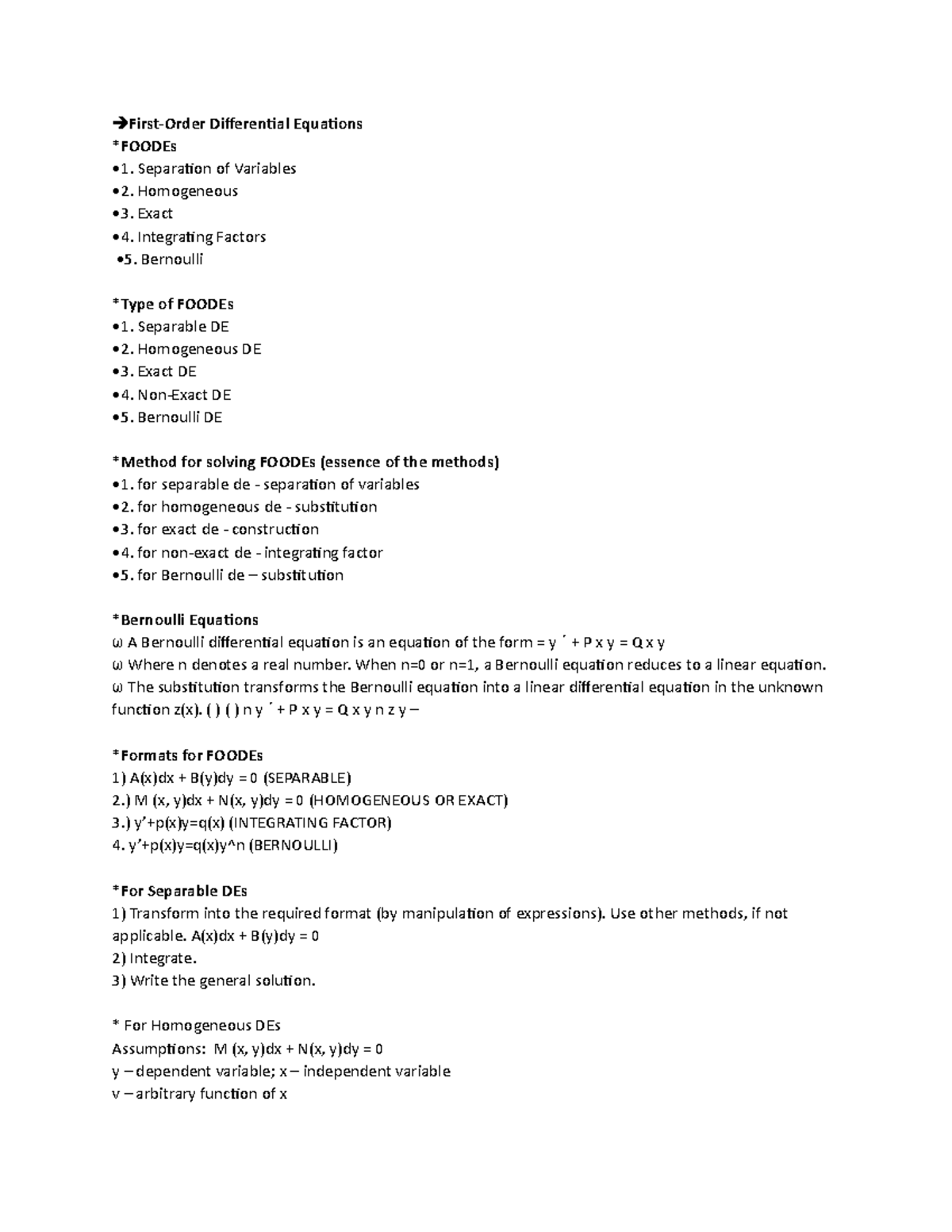 First Order And Bernoulli First Order Differential Equations Foodes
