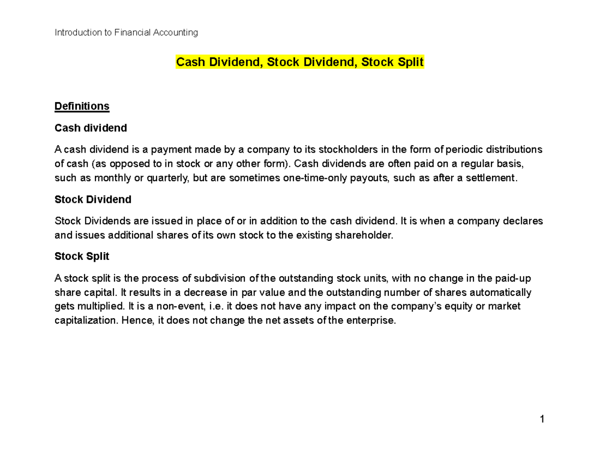 Cash Dividend, Stock Dividend, Stock Split - Cash Dividend, Stock ...