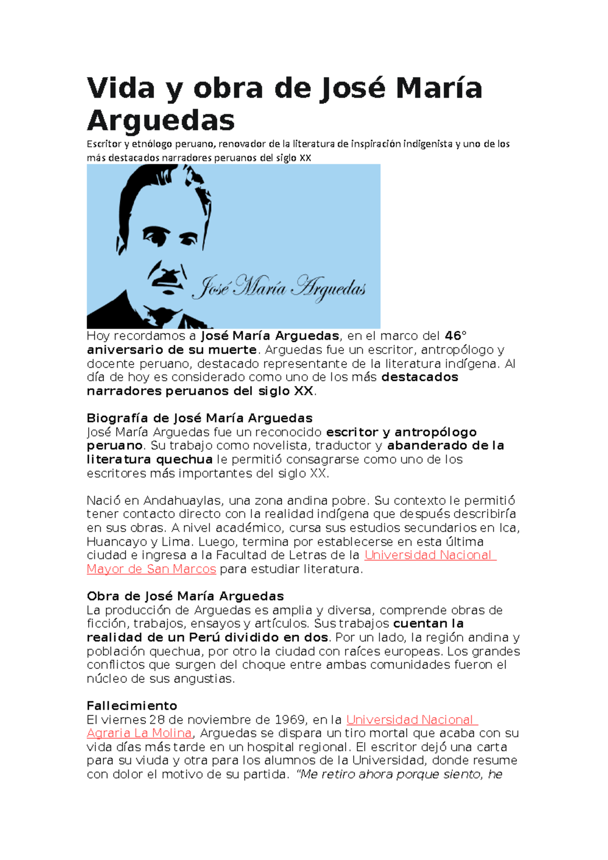 Vida y obra de José María Arguedas - Vida y obra de José María Arguedas ...