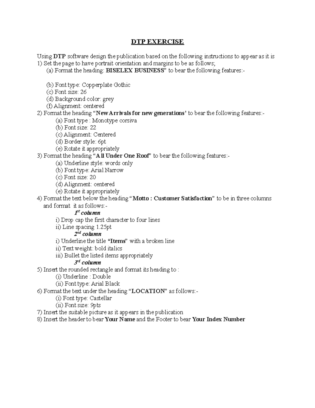 DTP Exercise 1 - ICT - DTP EXERCISE Using DTP software design the ...