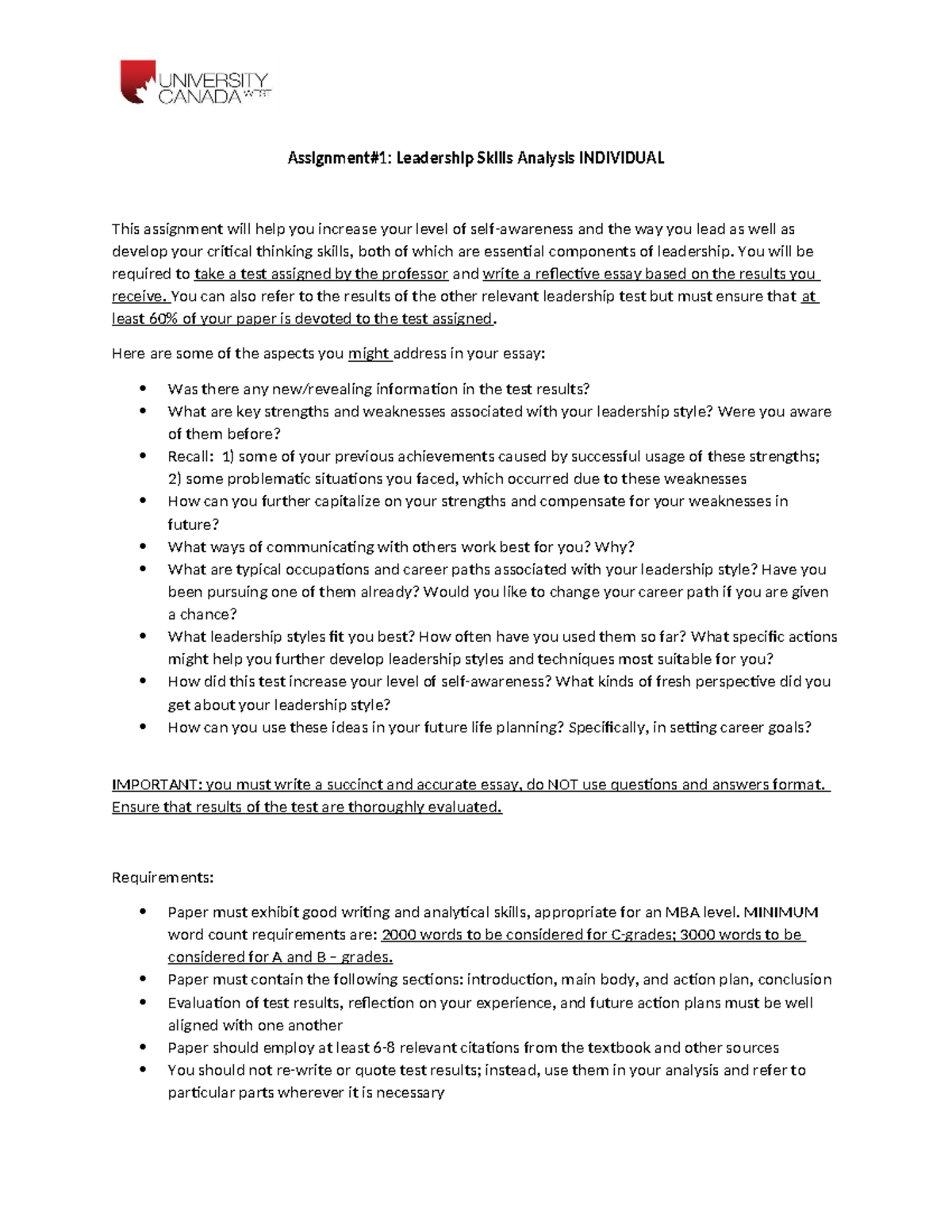 Assignment#1 Leadership Skills Analysis Individual - Assignment#1 ...
