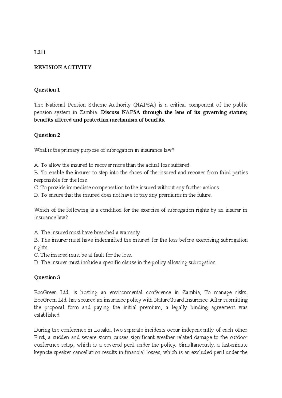 Final Revision Quiz - Tutorial questions - L REVISION ACTIVITY Question ...