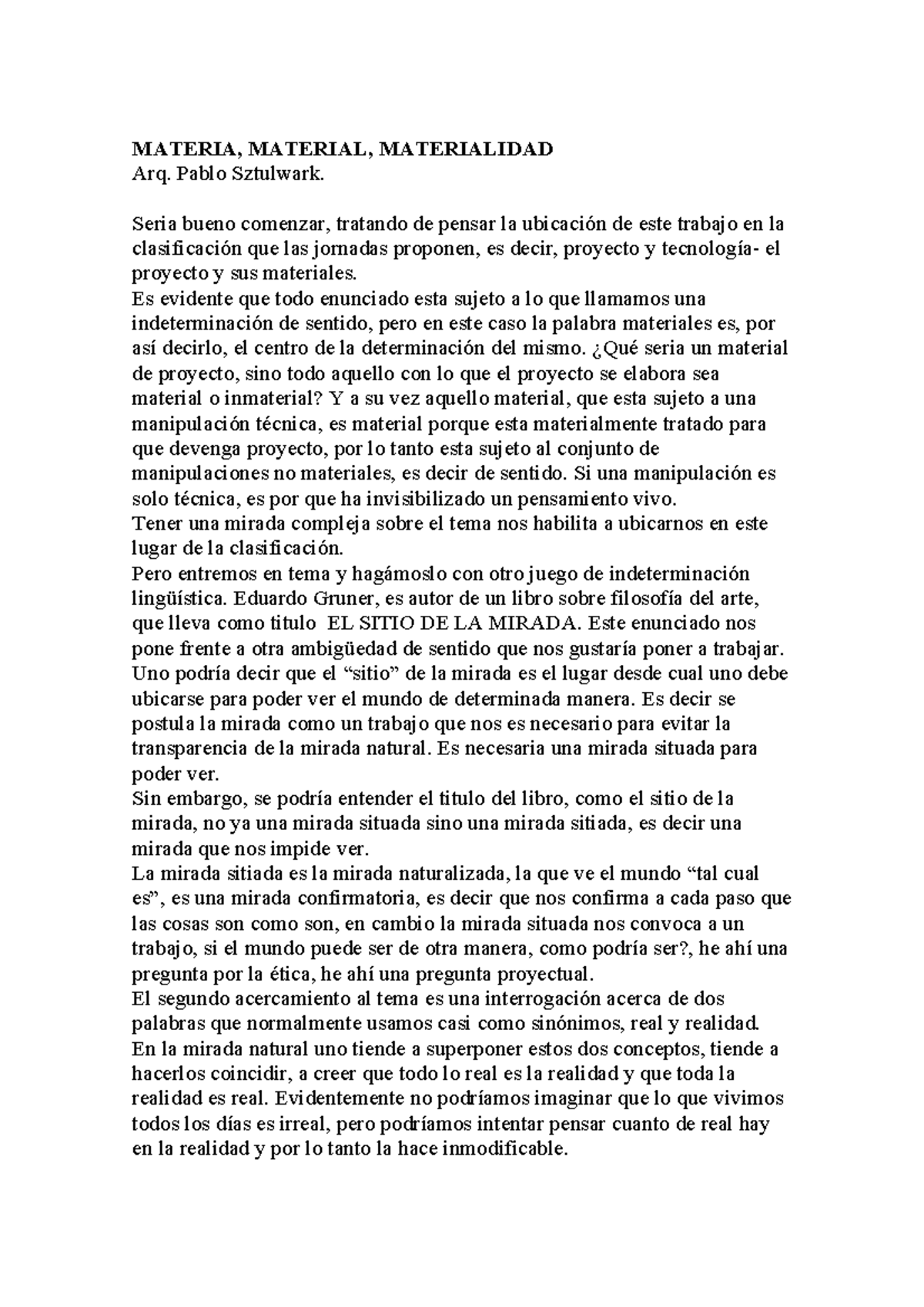 Sztulwark - Materia,material,materialidad - MATERIA, MATERIAL ...