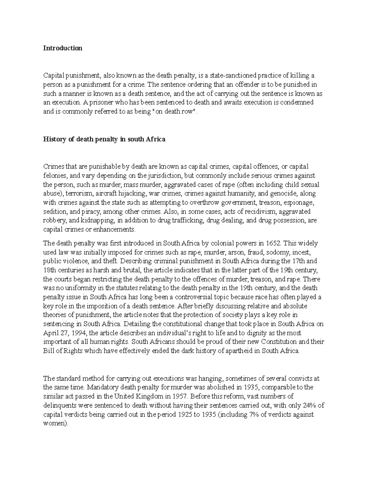 Legal writing skills - Introduction Capital punishment, also known as ...