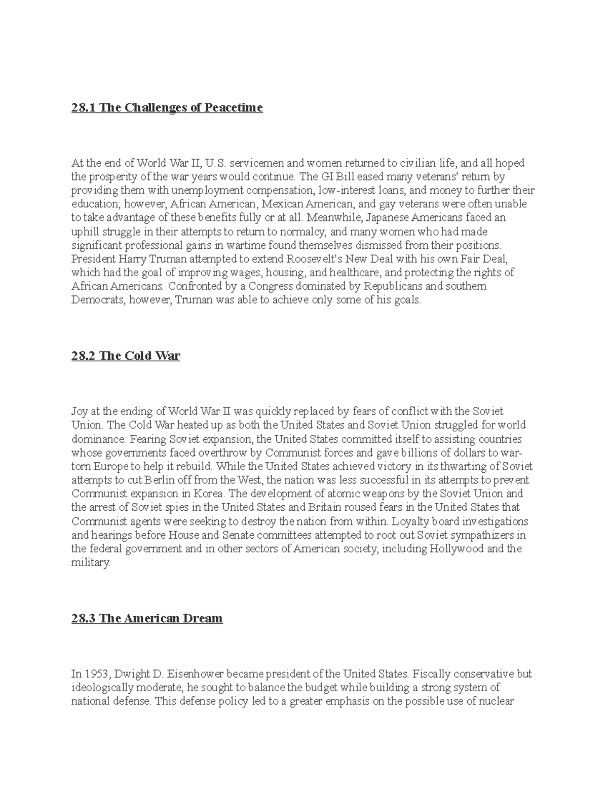 US History Chapter 28 Summary - 28 The Challenges of Peacetime At the ...