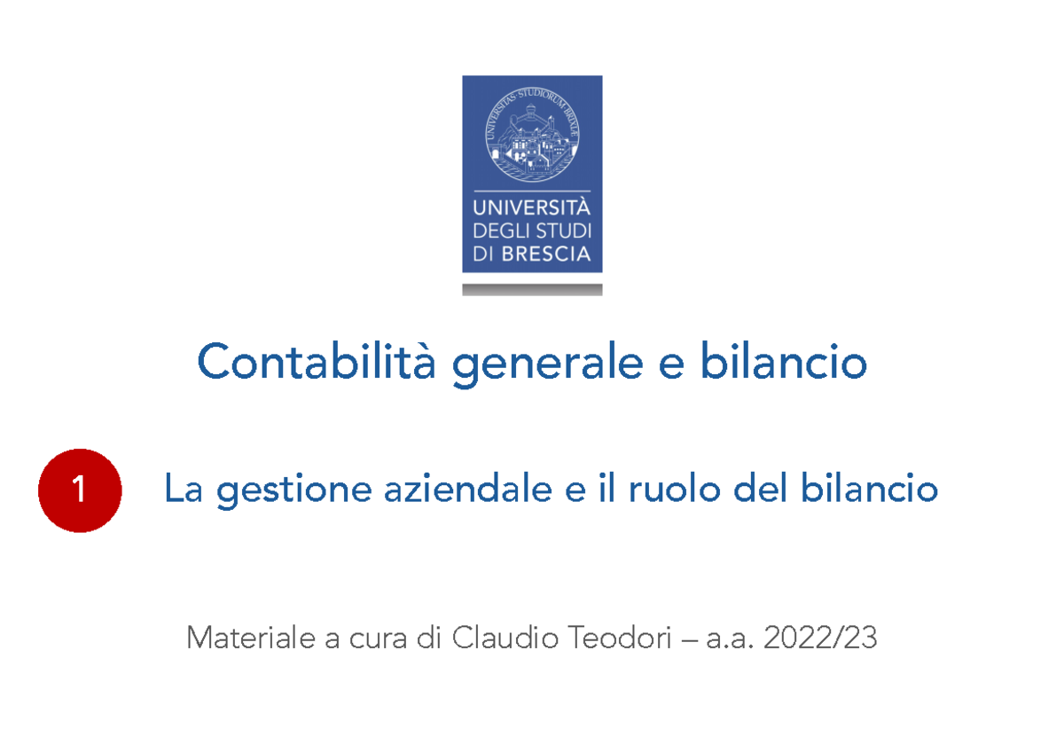 01 Gestione aziendale e ruolo del bilancio 2022 2023 Colore - Contabilità generale e bilancio ...