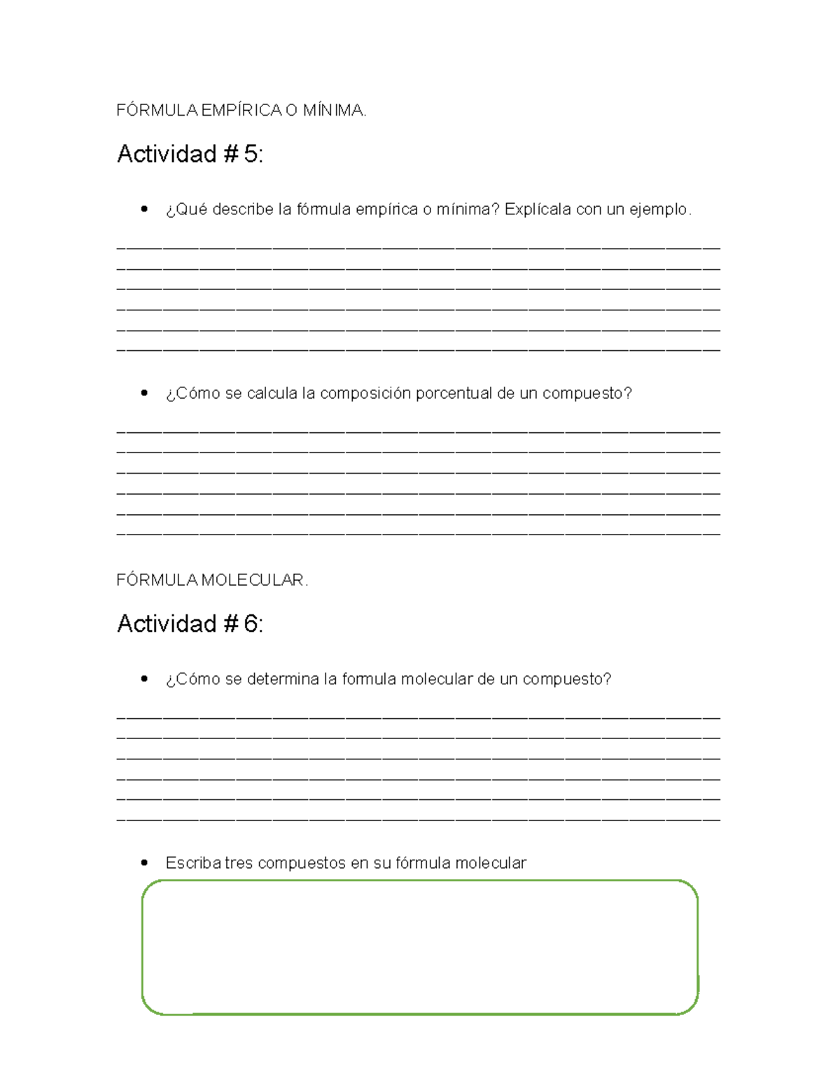 Guía Química formulas estructurales, moleculares y empiricas - FÓRMULA ...