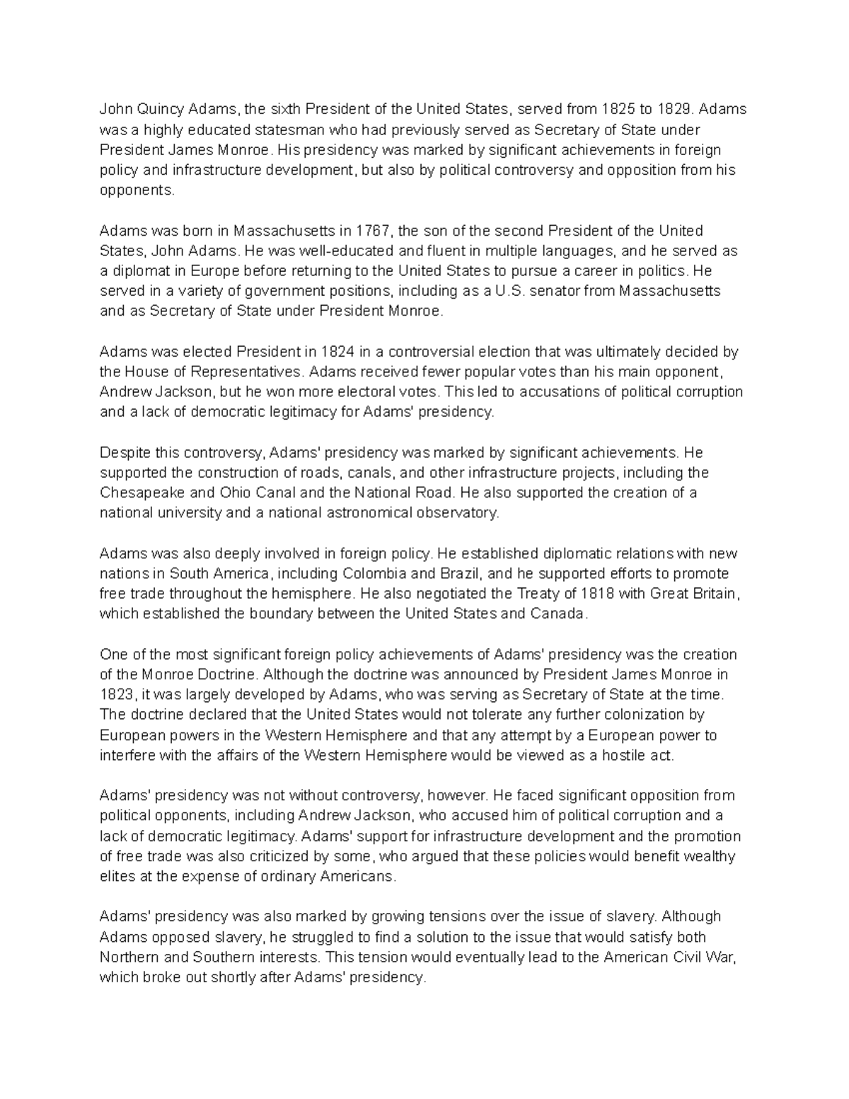 John Quincy Adams Presidency - John Quincy Adams, the sixth President ...