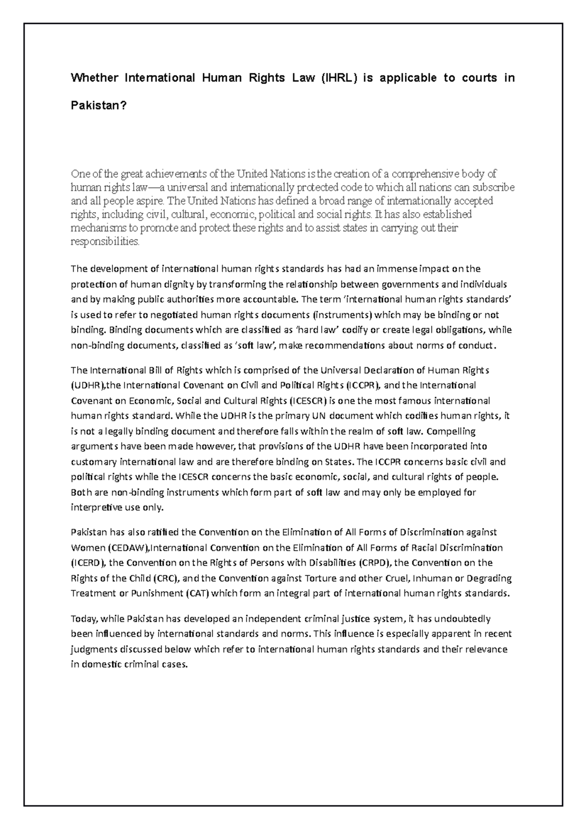 Iisue number 1 with case laws - Whether International Human Rights Law ...