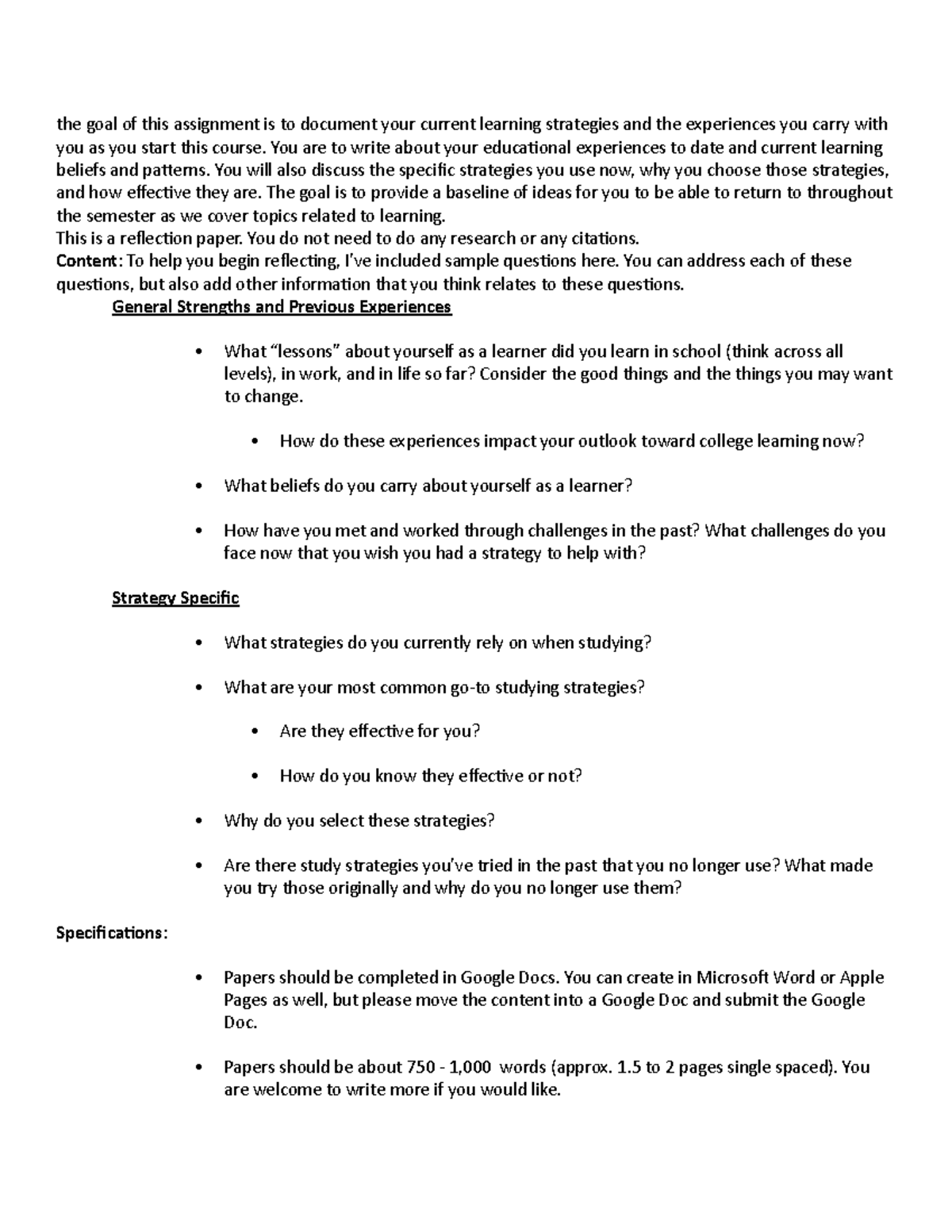 Paper - the goal of this assignment is to document your current ...