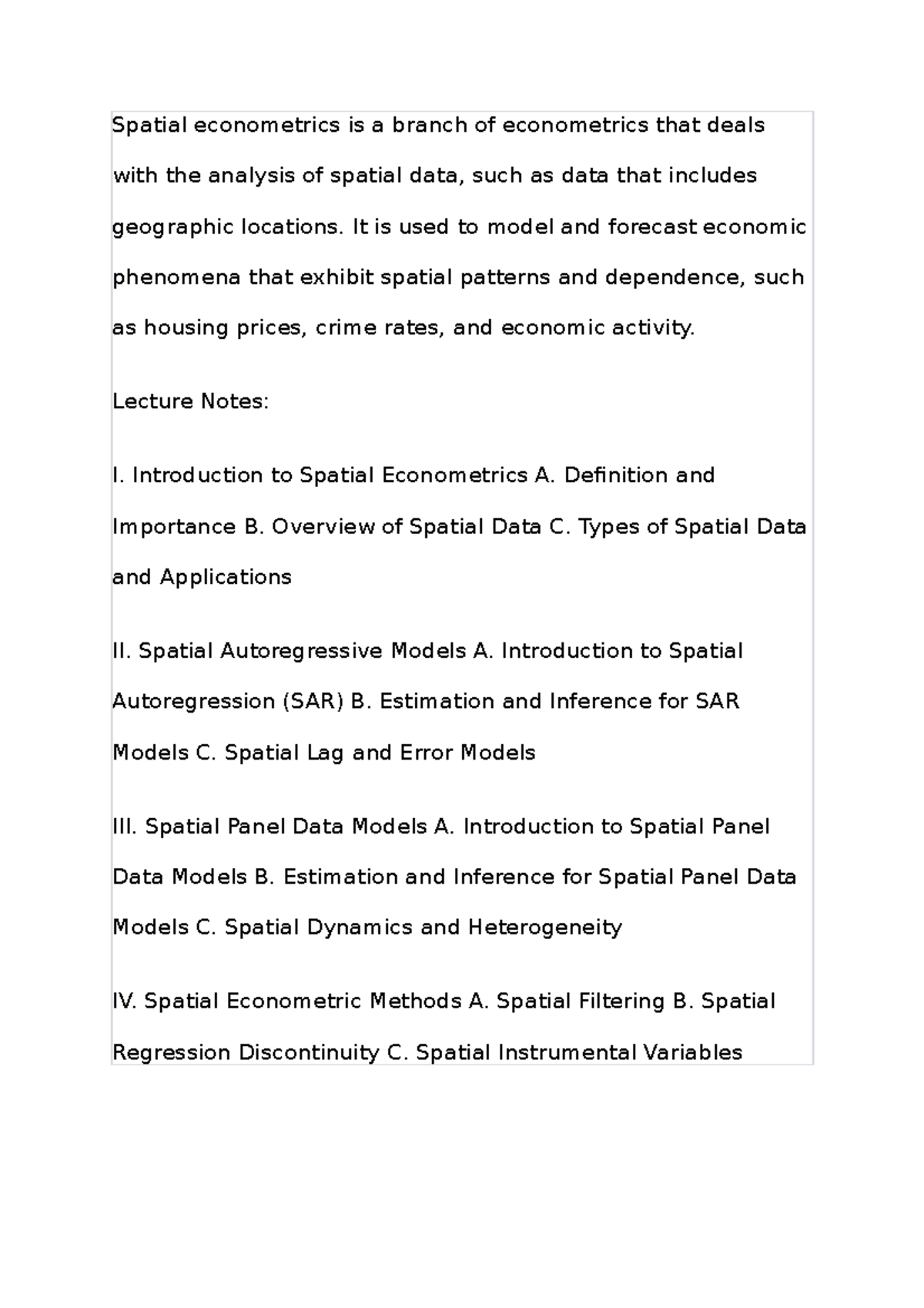 Spatial Econometrics Spatial Econometrics Is A Branch Of