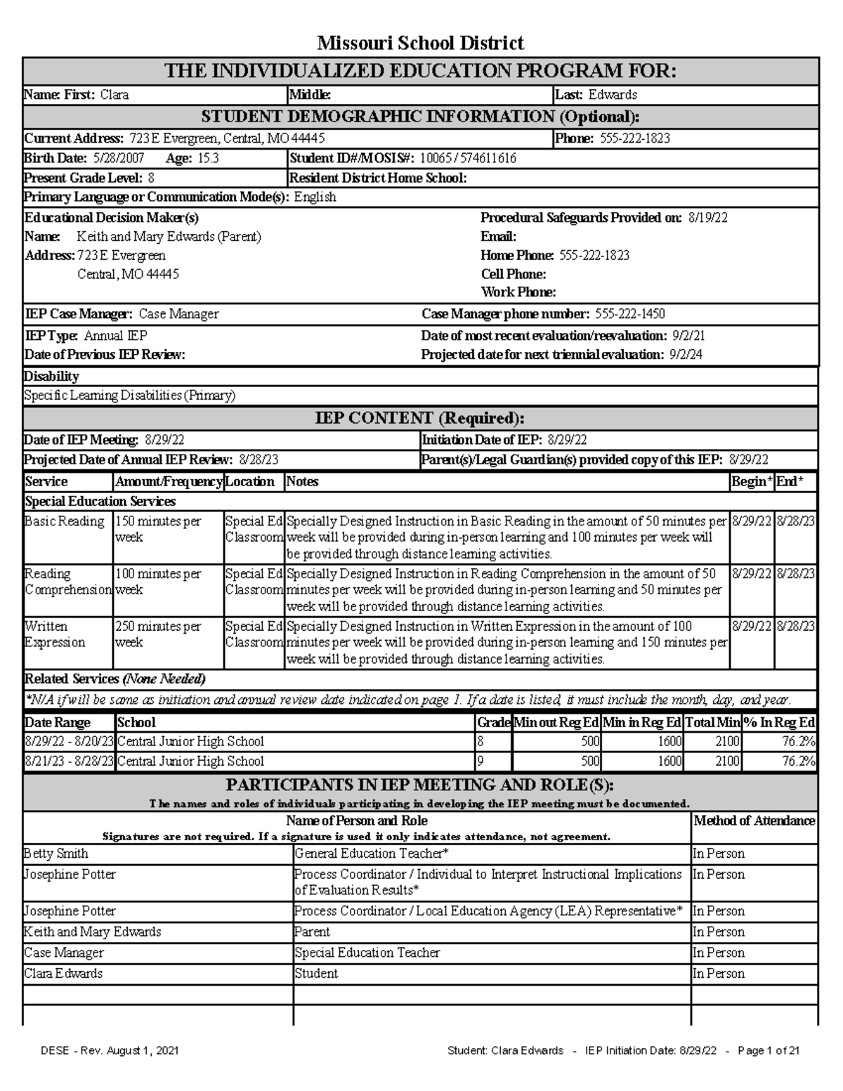 Missouri-IEP-Example - Missouri School District THE INDIVIDUALIZED ...
