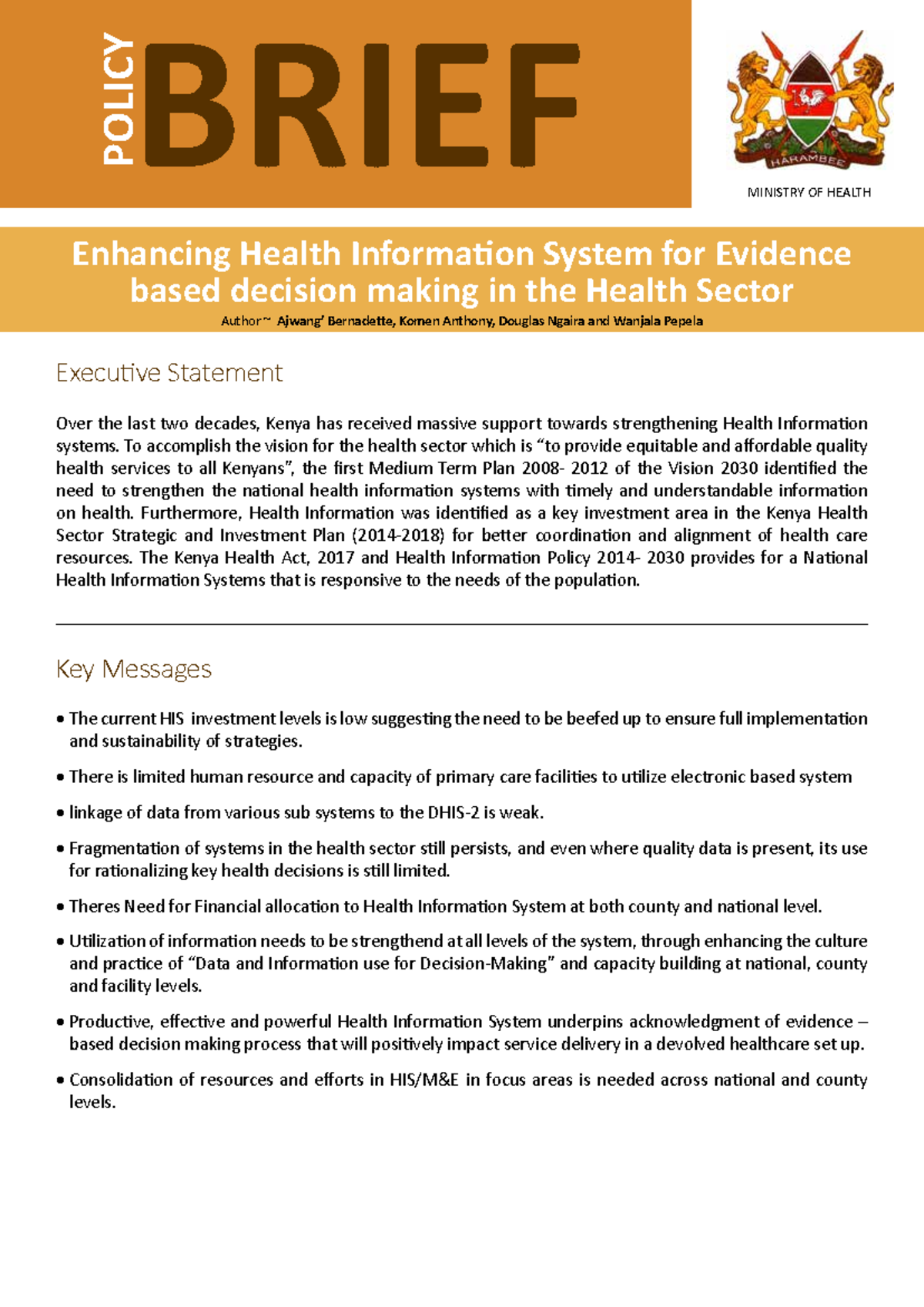 Health Information System Policy Brief May 2018 - BRIEF POLICY ...
