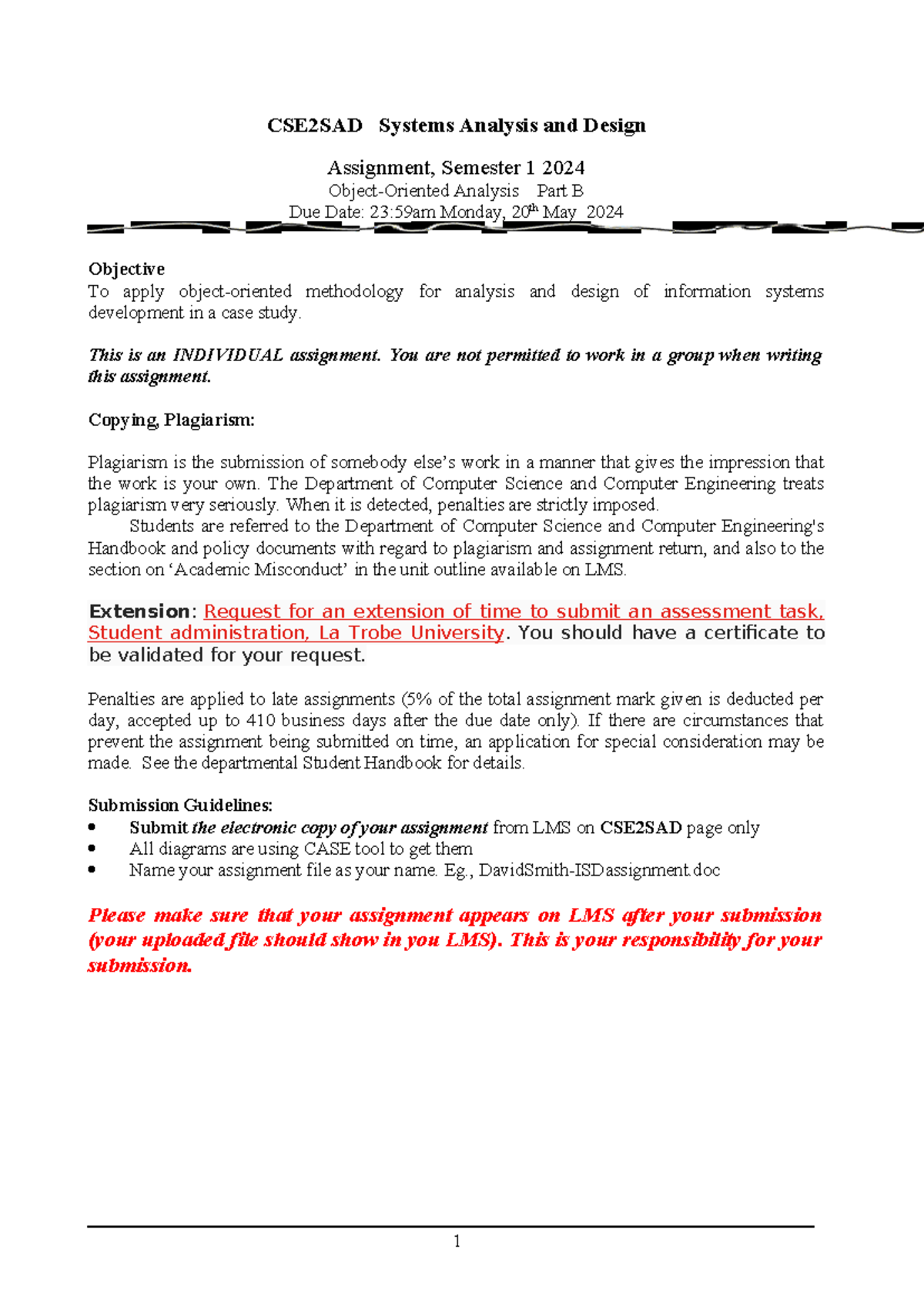 2024-SAD-Assignment Statement-Part B - CSE2SAD Systems Analysis and Design Assignment, Semester ...