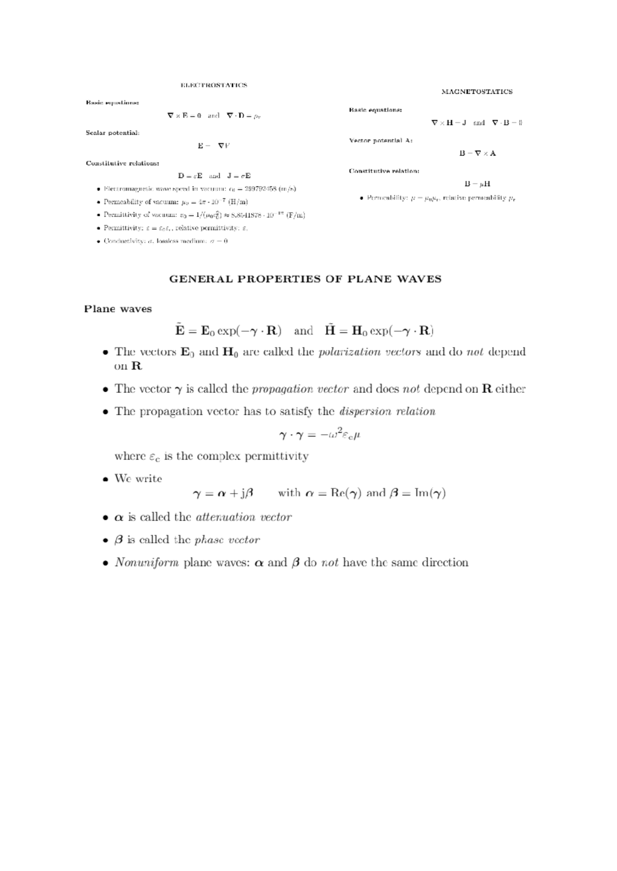 Formulasheet BS - some formulas of this course - ELECTROSTATICS ...