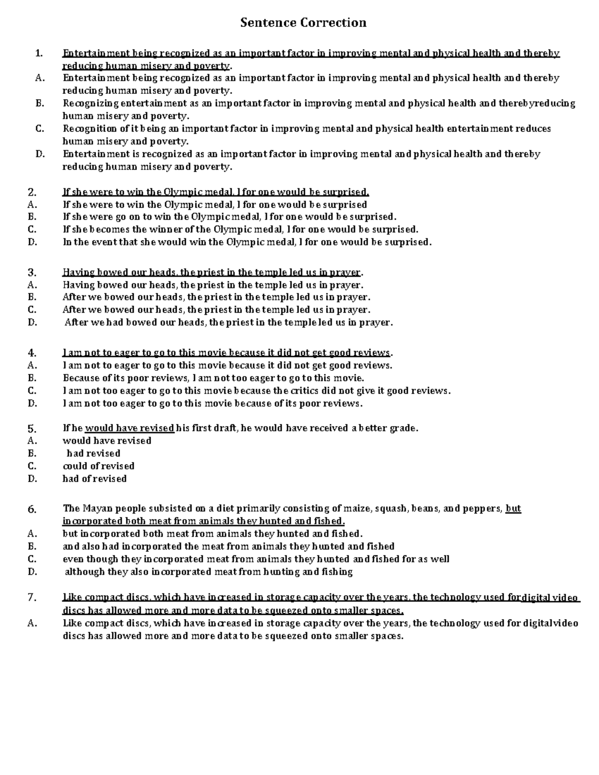 Sentence Correction - verbsl - Sentence Correction Entertainment being ...