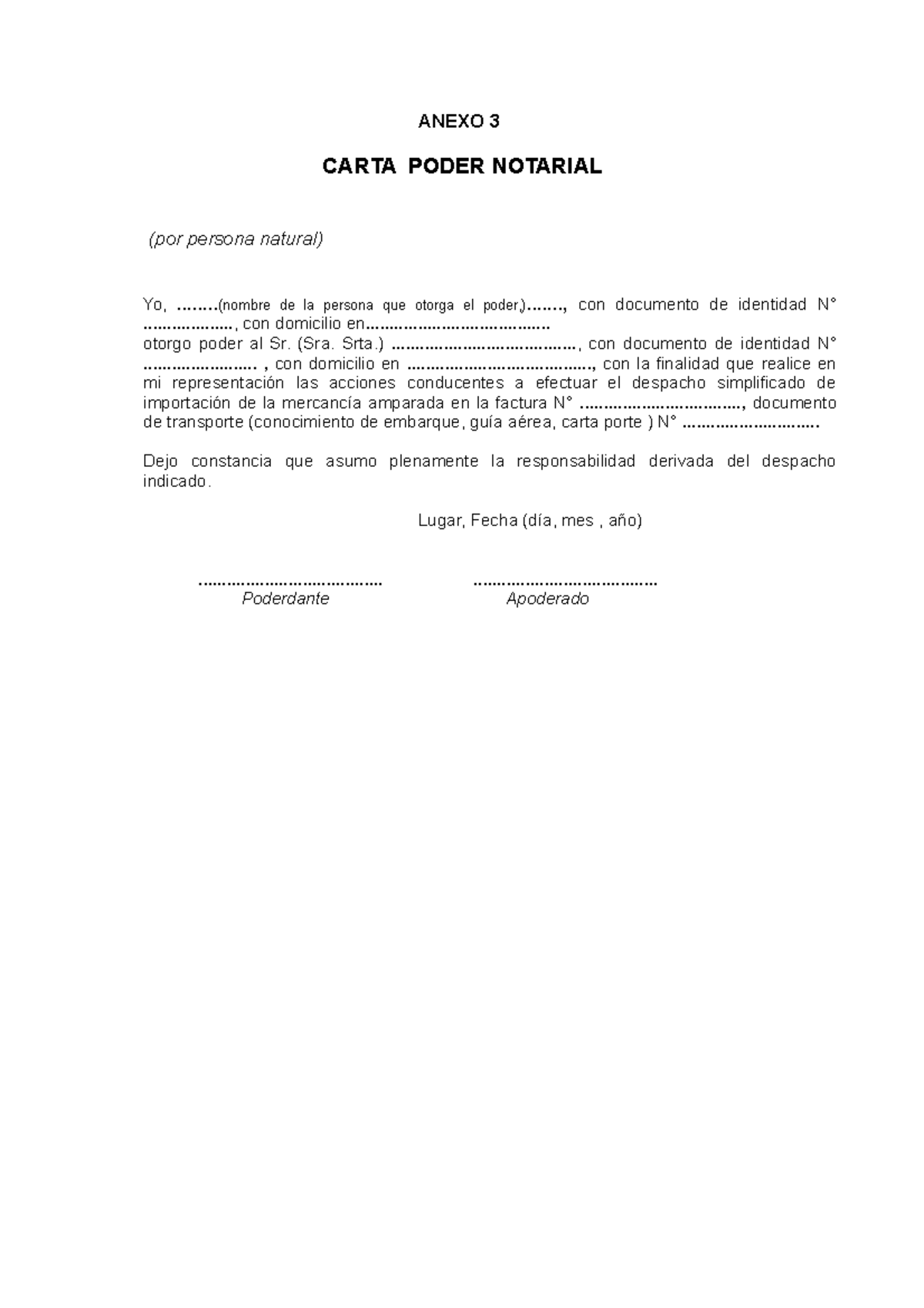 Anexo 3 Carta Poder Notarial persona natural - Rsnaa-423 - ANEXO 3 ...