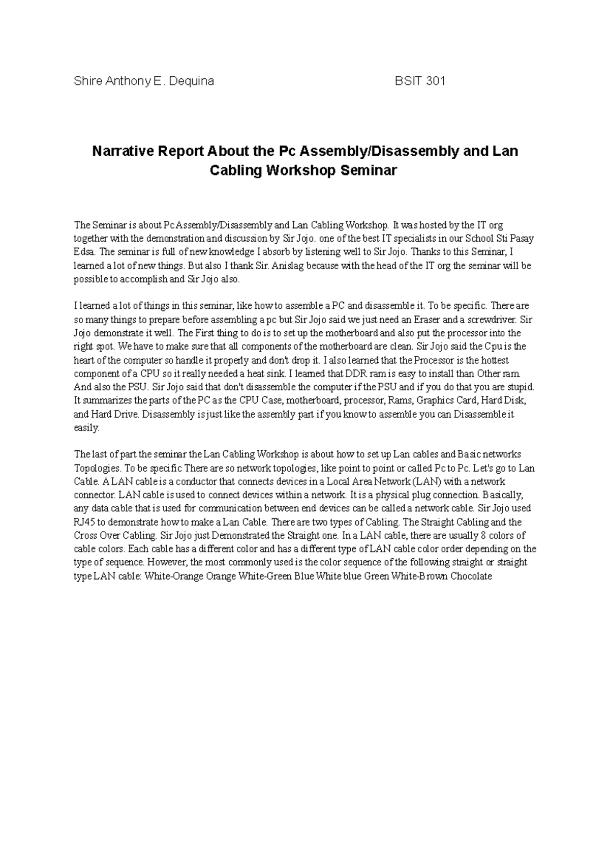 Narrative About the Seminar 300 Words Dequina - Shire Anthony E ...