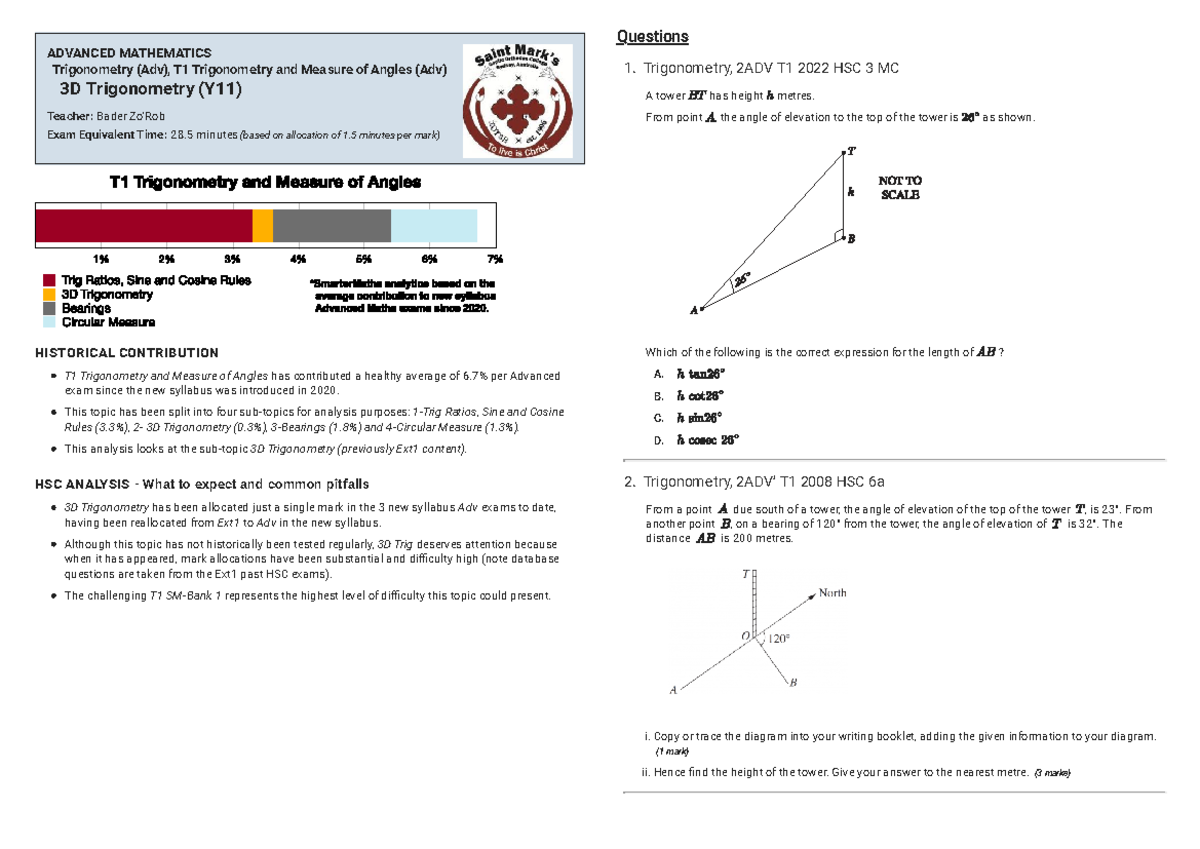 3D Trigonometry Yr 11 (2U) - ADVANCED MATHEMATICS Trigonometry (Adv ...