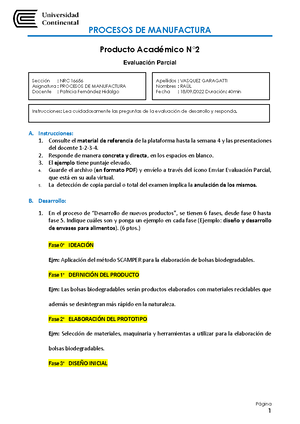 Producto Academico N1 Proceso de manufactura - PROCESOS DE MANUFACTURA Página 1 Producto ...