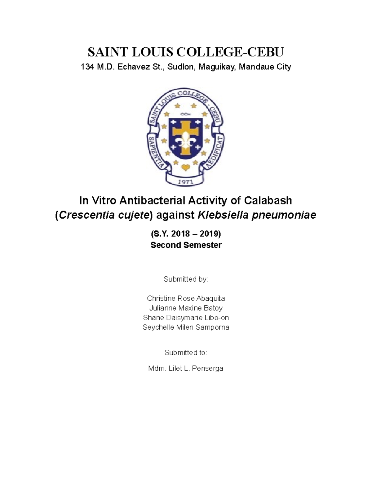 Group 5 12 Charity Final - SAINT LOUIS COLLEGE-CEBU 134 M. Echavez St ...