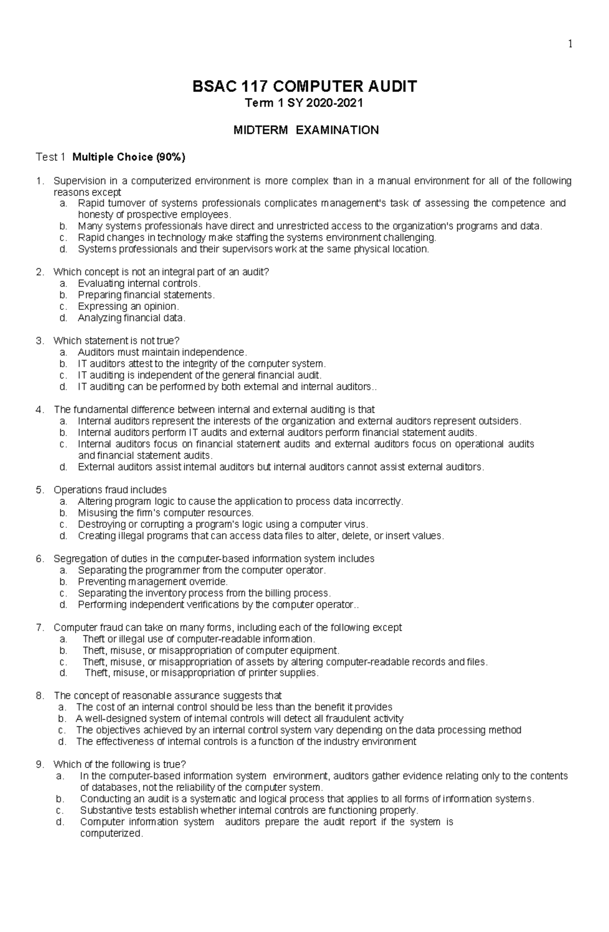 Pdfcoffee - sample theoretical auditing problems with solutions - BSAC ...