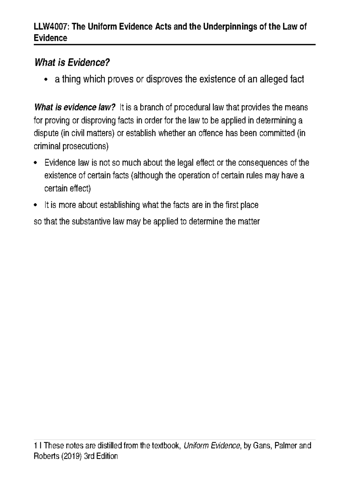 LLW4007 The Uniform Evidence Acts and the Underpinnings of the Law of ...